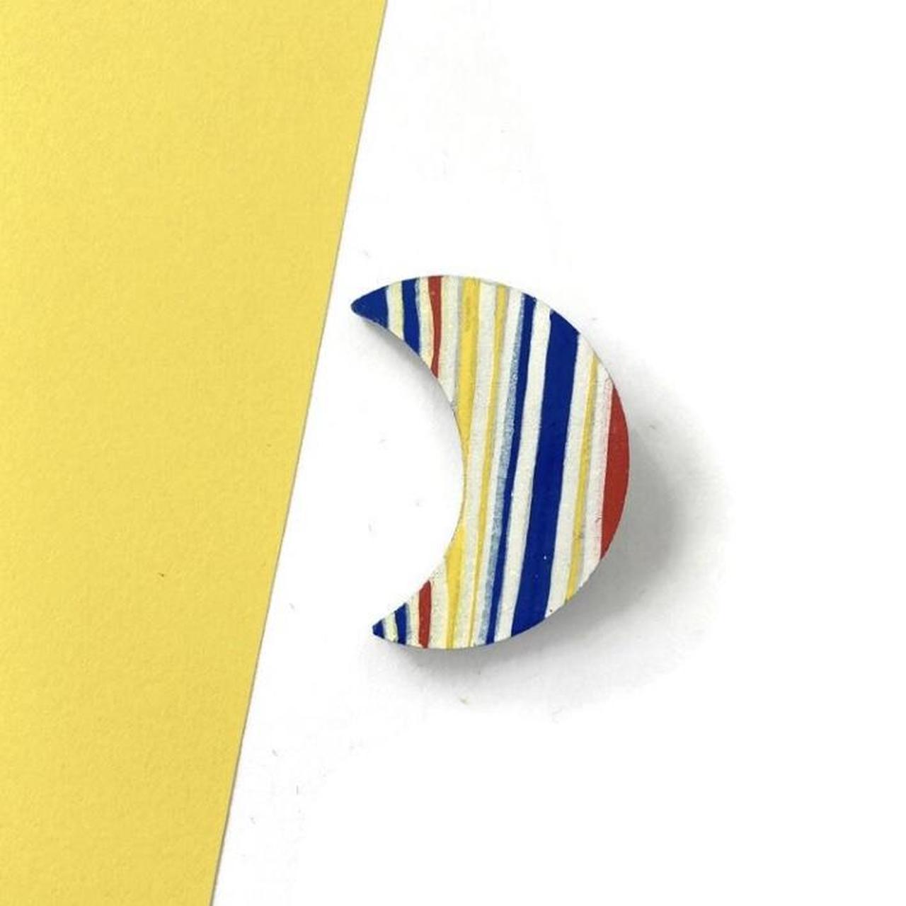 A beautiful stripy colourful half moon brooch pin,... - Depop