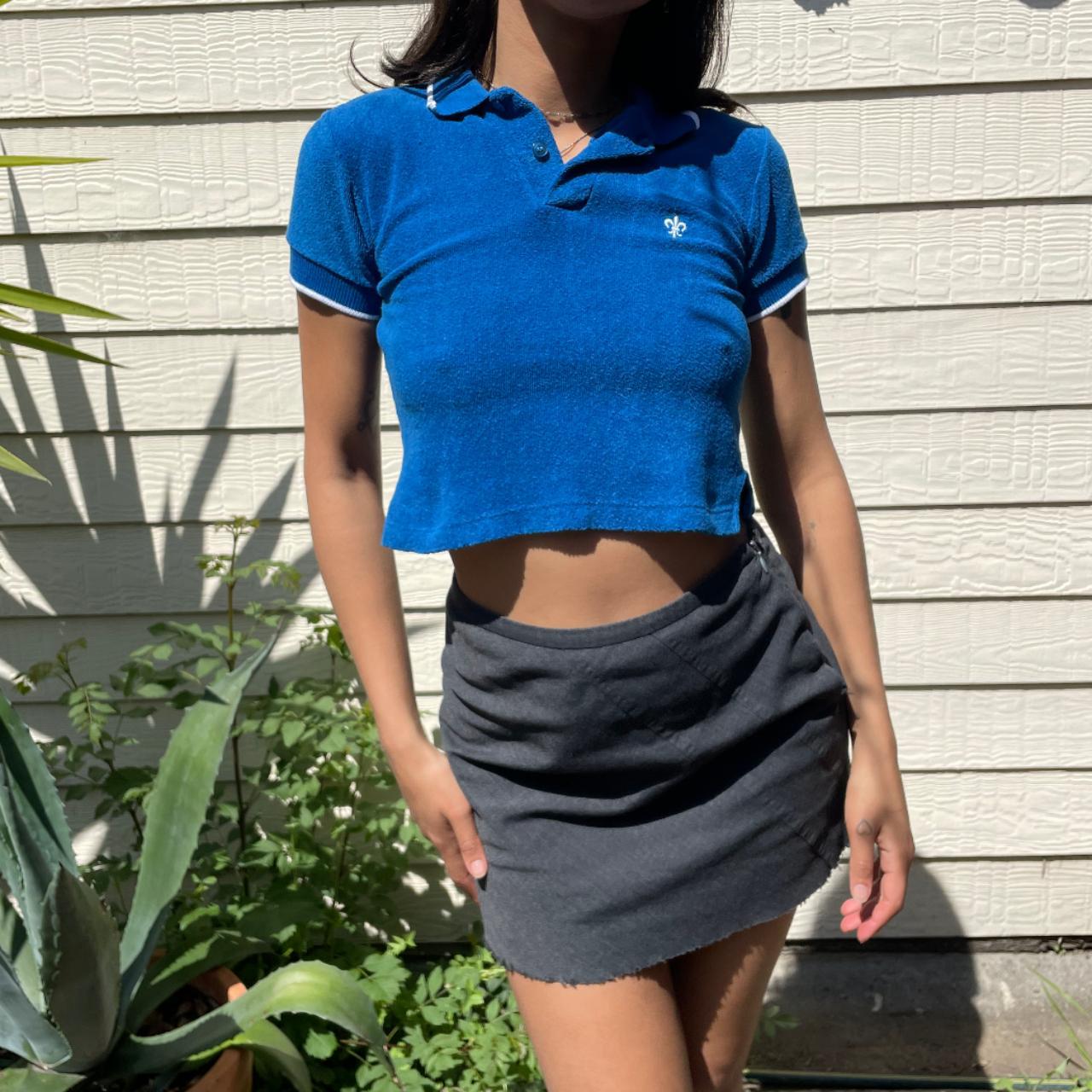 Vintage Bonds blue mini polo shirt in 70s towel... - Depop