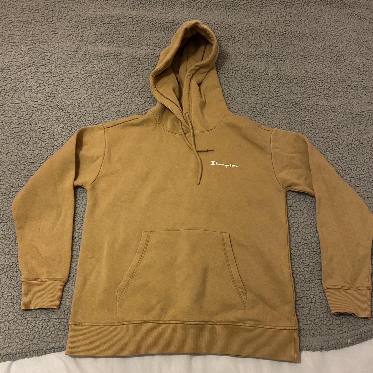 Tan Champion hoodie with embroidered logo #oversized... | Depop
