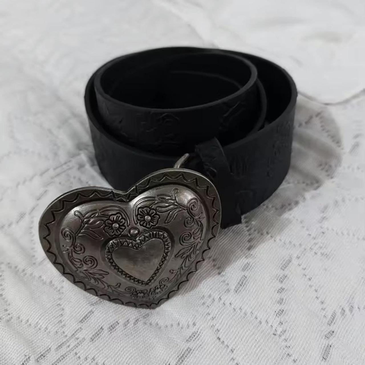 Heart cowboy buckle belt. Western silver heart belt... - Depop