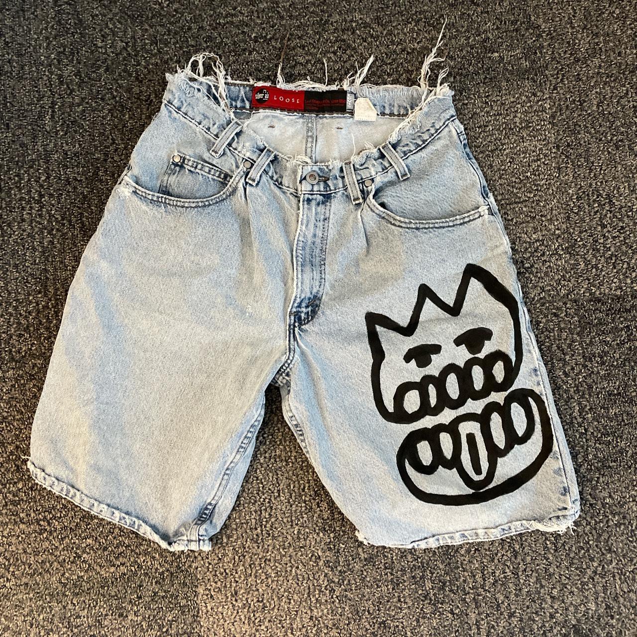 Silver Ab Hand painted Jorts - Depop
