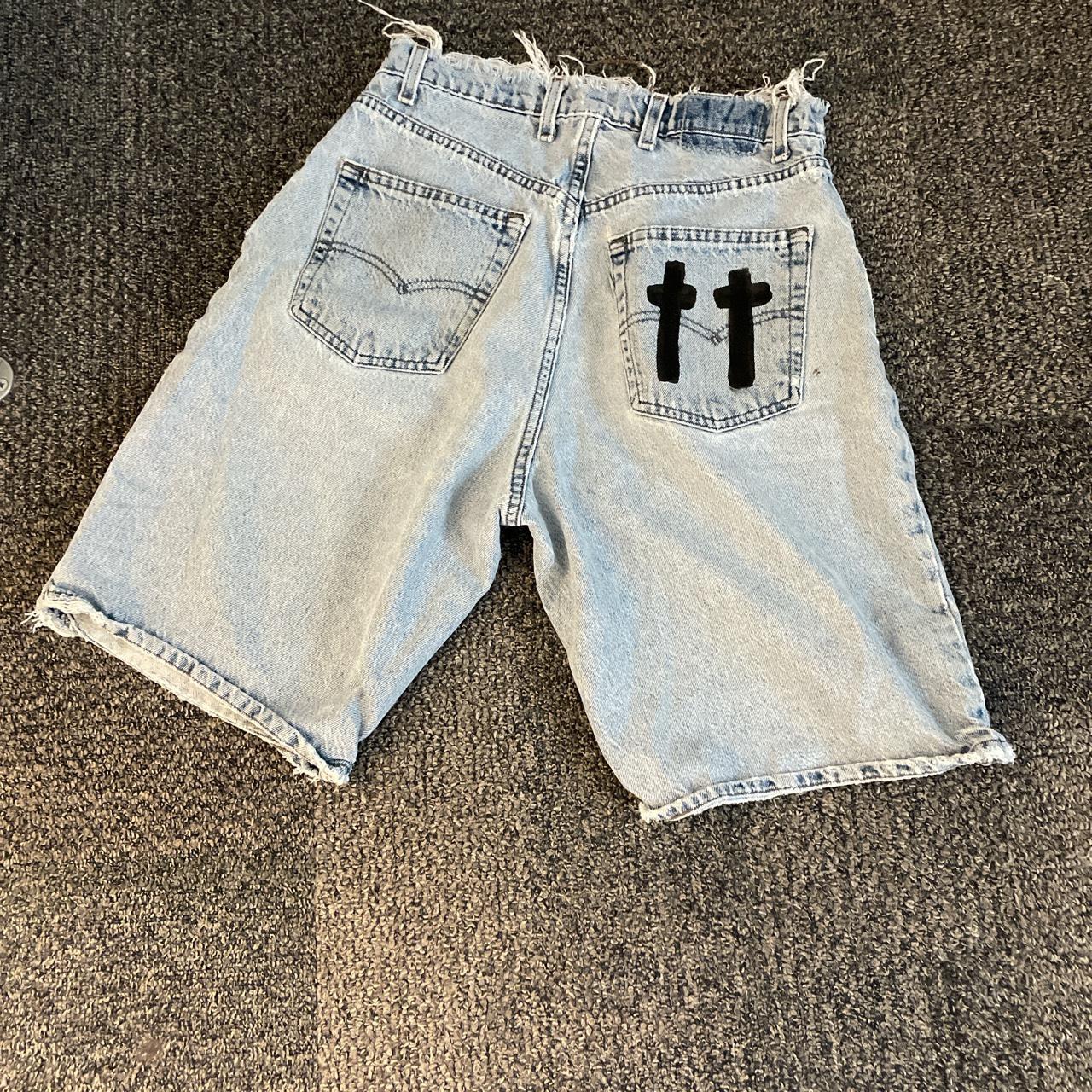Silver Ab Hand painted Jorts - Depop