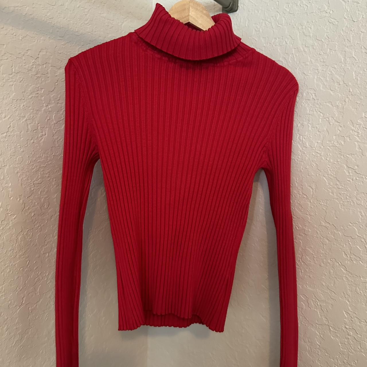 Red ribbed turtleneck sweater #red #ribbed... - Depop