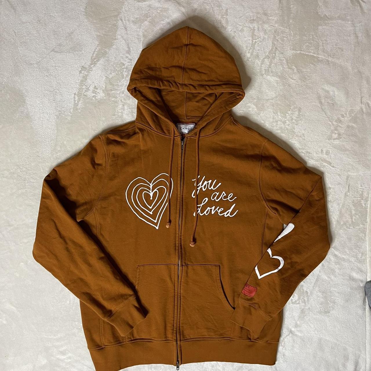 Brand: CHNGE Orange Zip Up Hoodie Tag Size:... - Depop