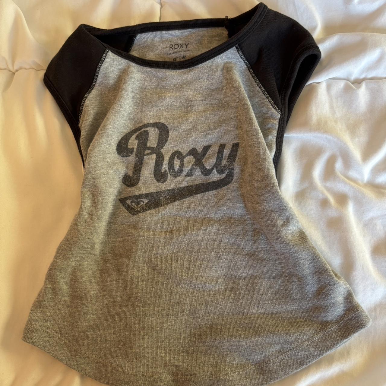 y2k grey top, roxy size: xs, s #y2k #y2ktop | Depop