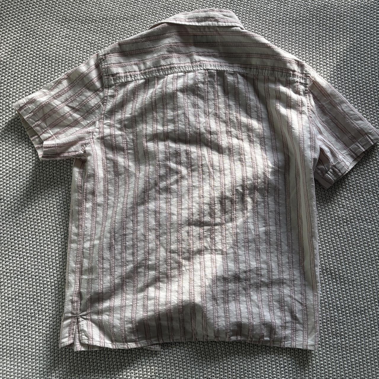 LARGE Tan and white striped GOODFELLOW button-up... | Depop