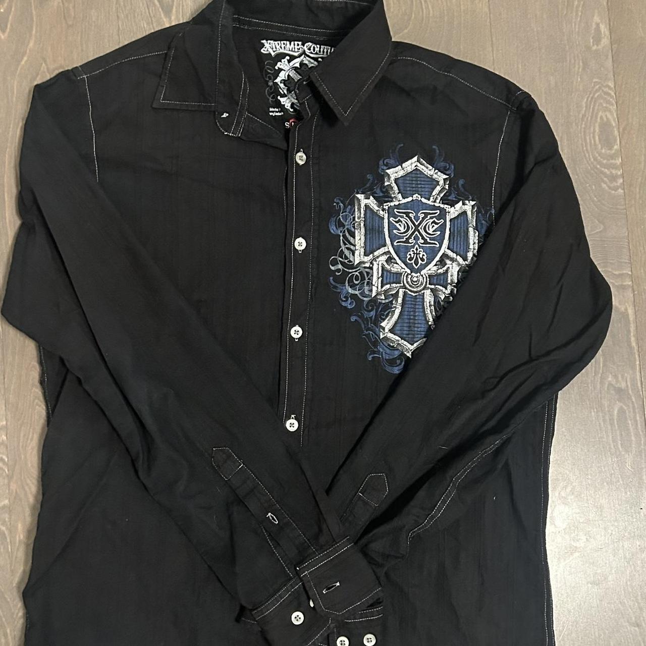 Black Long sleeve affliction button up -Xtream... - Depop
