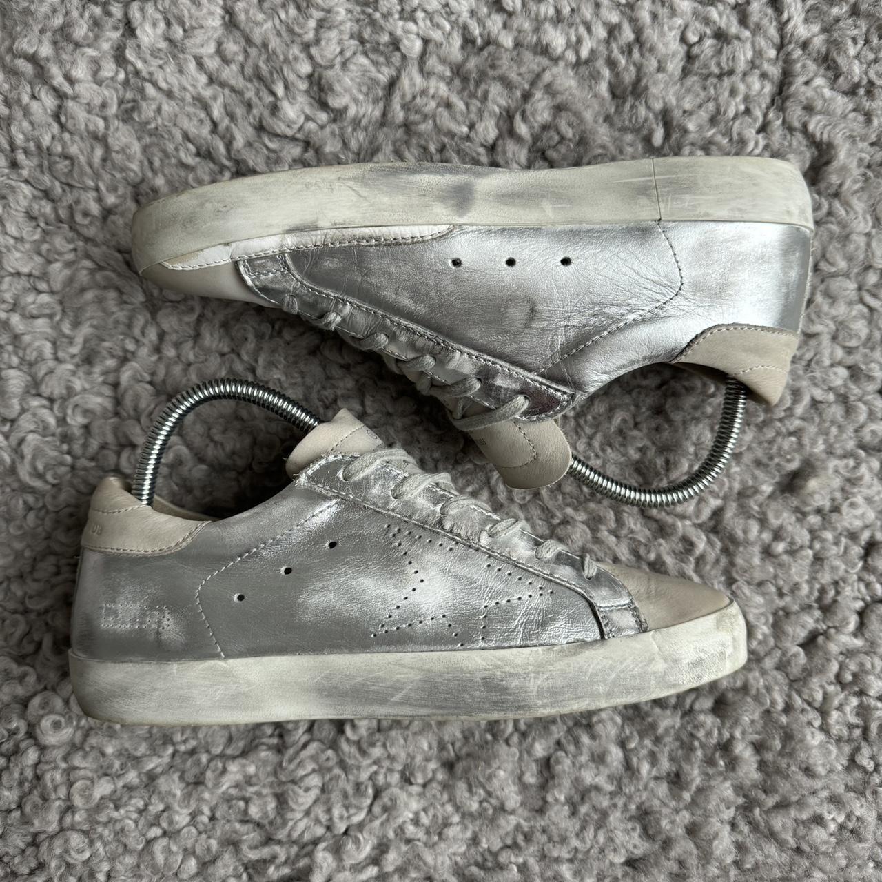 Golden Goose Superstar silver sneakers Size... - Depop