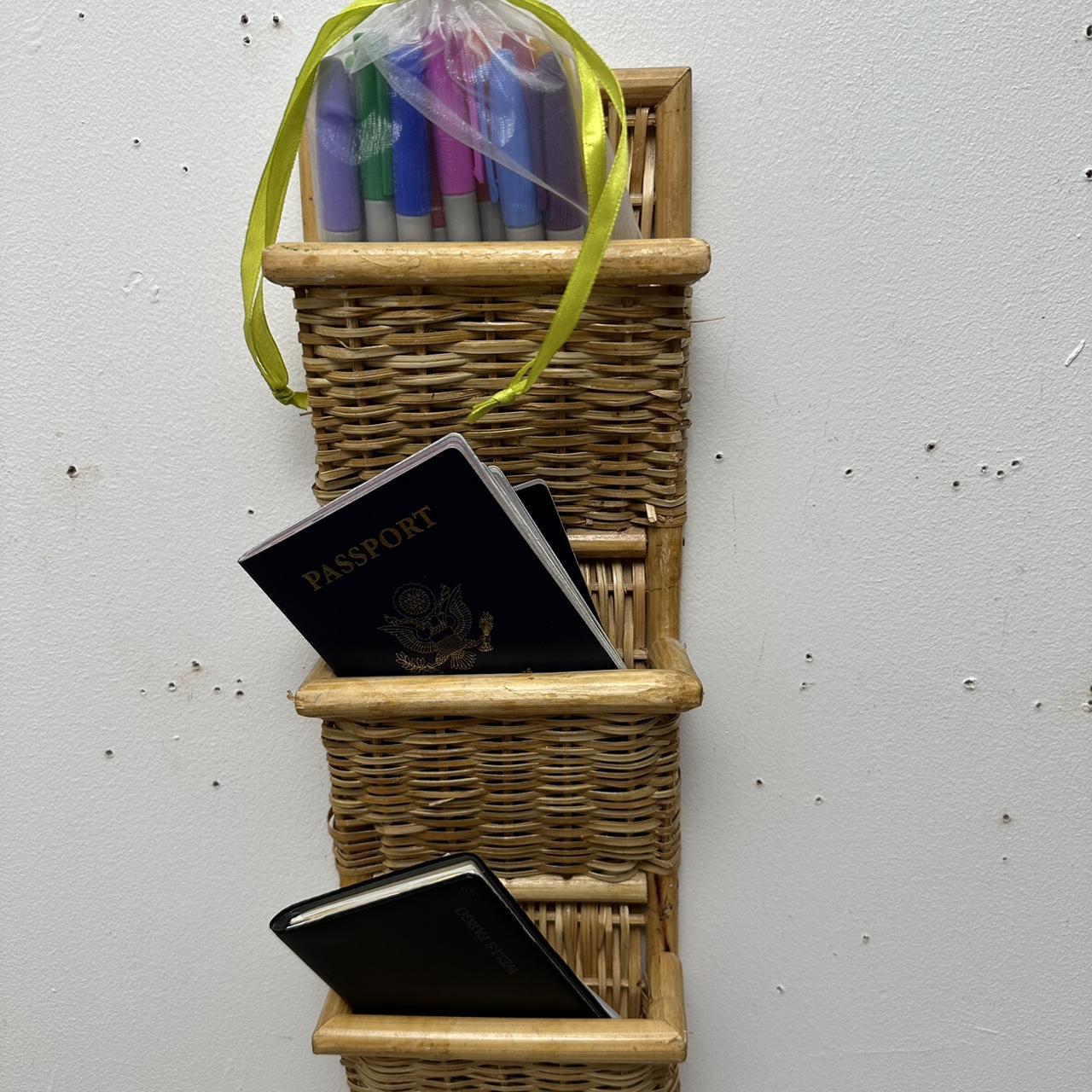 Vintage Boho Wicker Rattan Hanging Wall Mount Mail... - Depop