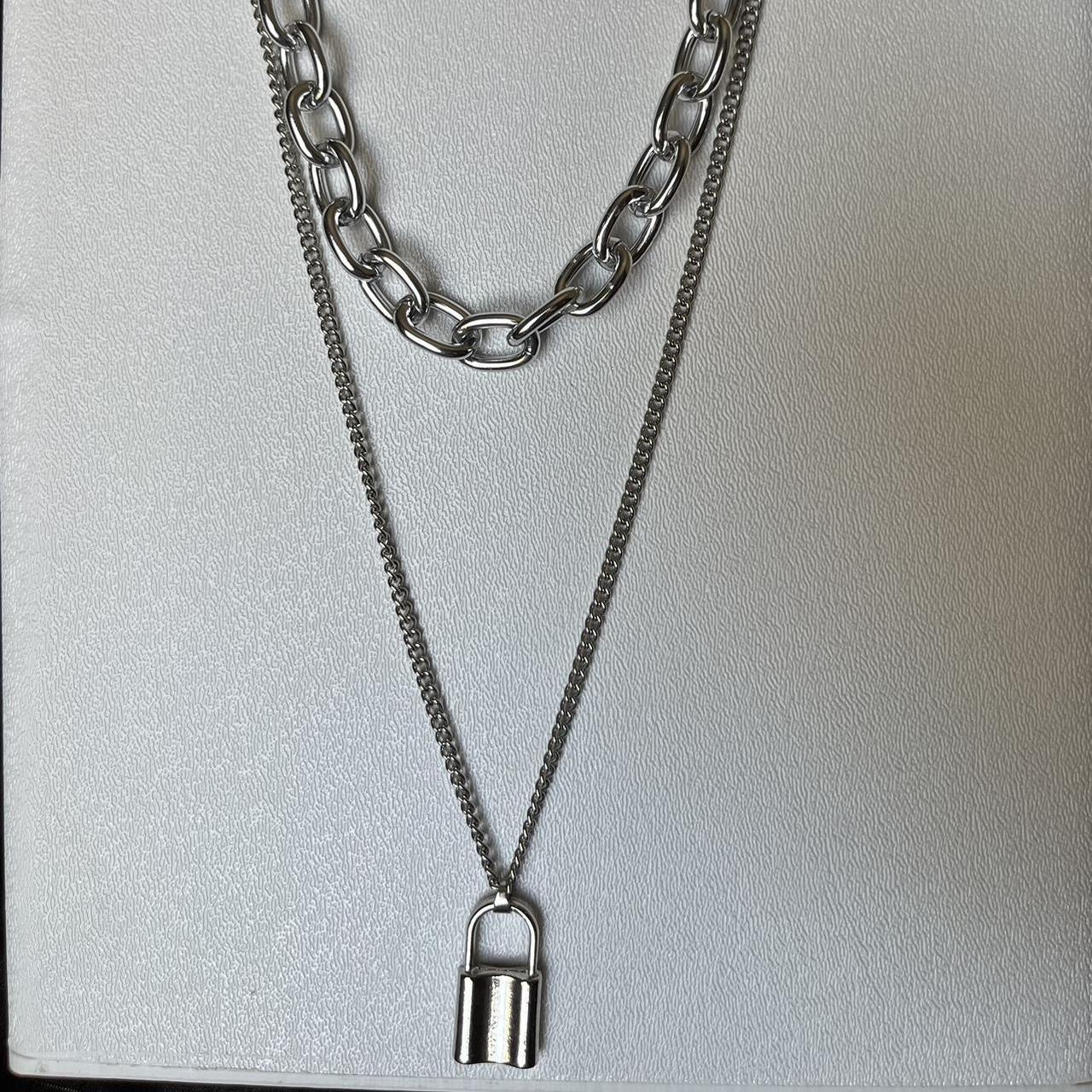 - silver 2 in 1 chain necklace - lock charm - worn once - Depop