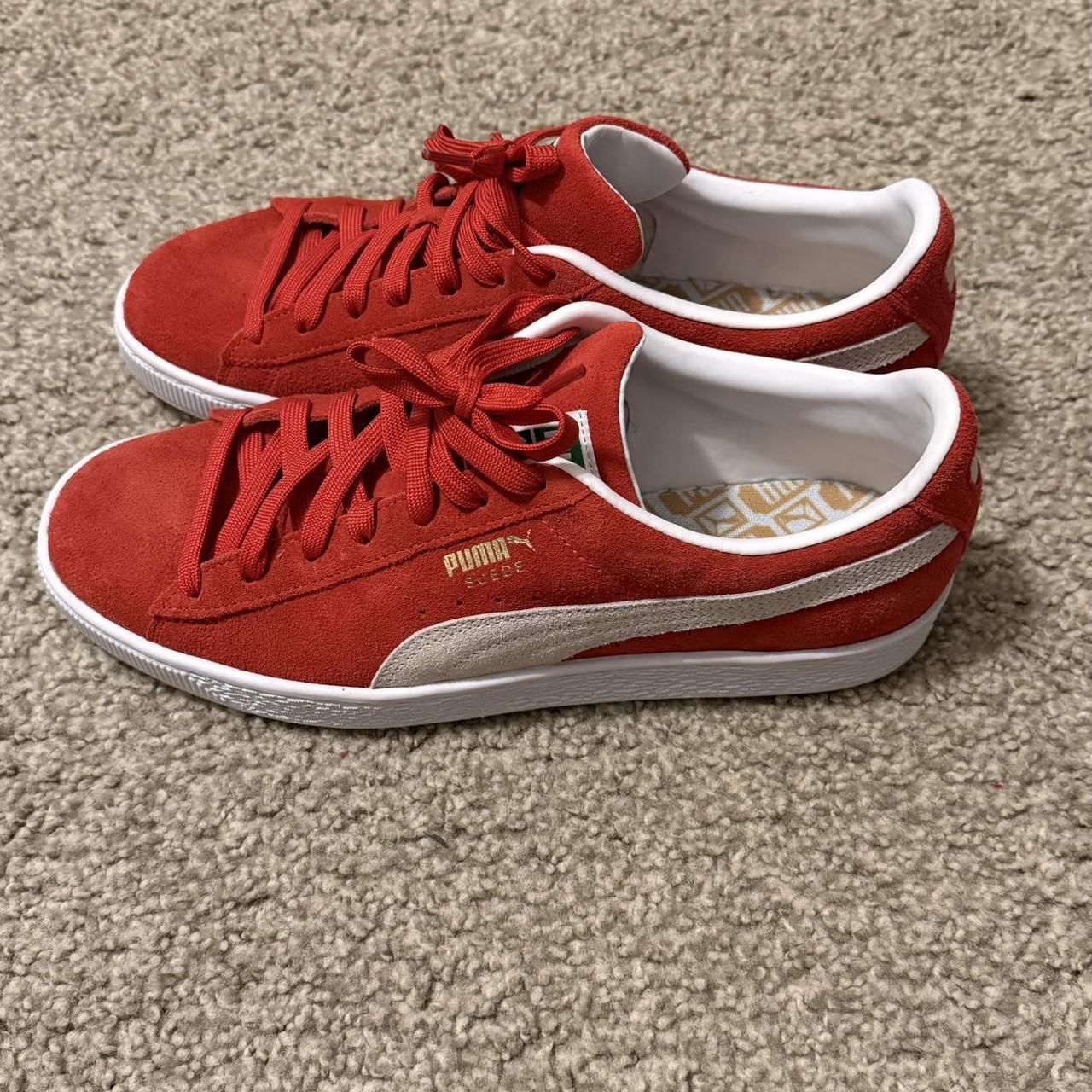 Red Puma suede classic shoes #suedeshoes ONLY WORN... | Depop