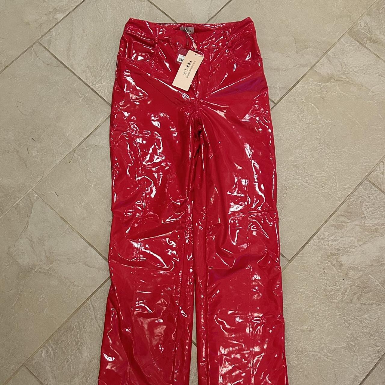Pvc Vinyl Bright Shiny Red Tight Flate pants, were... - Depop