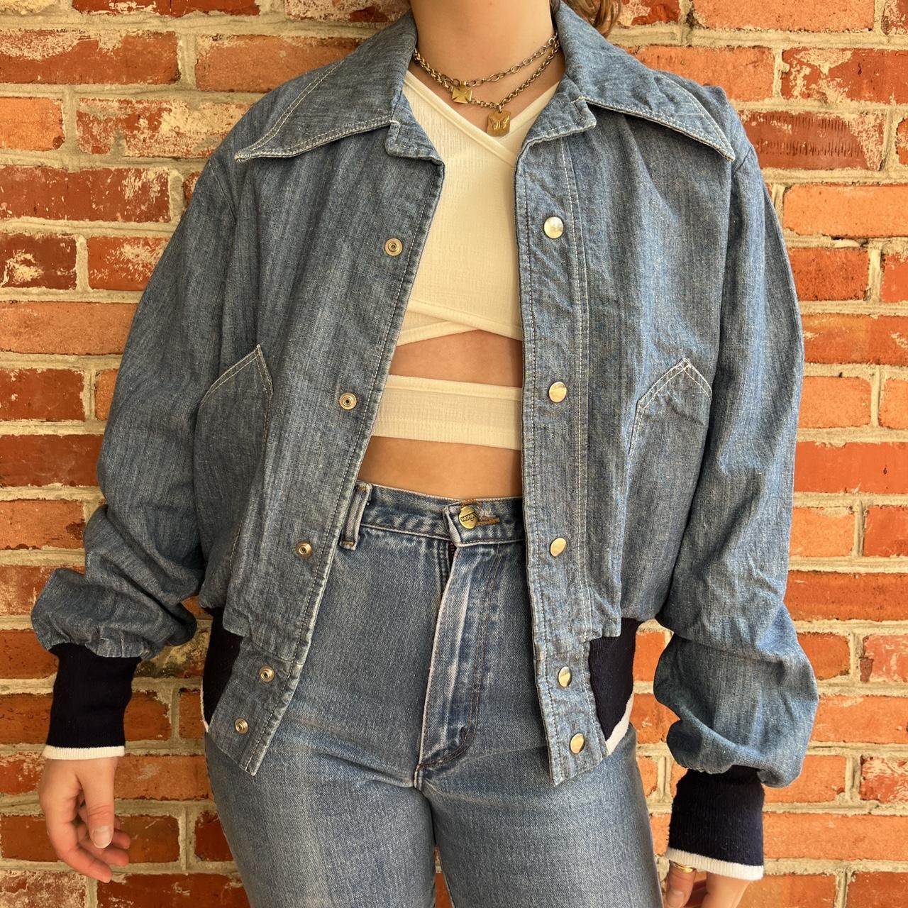 Vintage 70s denim jacket with pointy collar and... - Depop