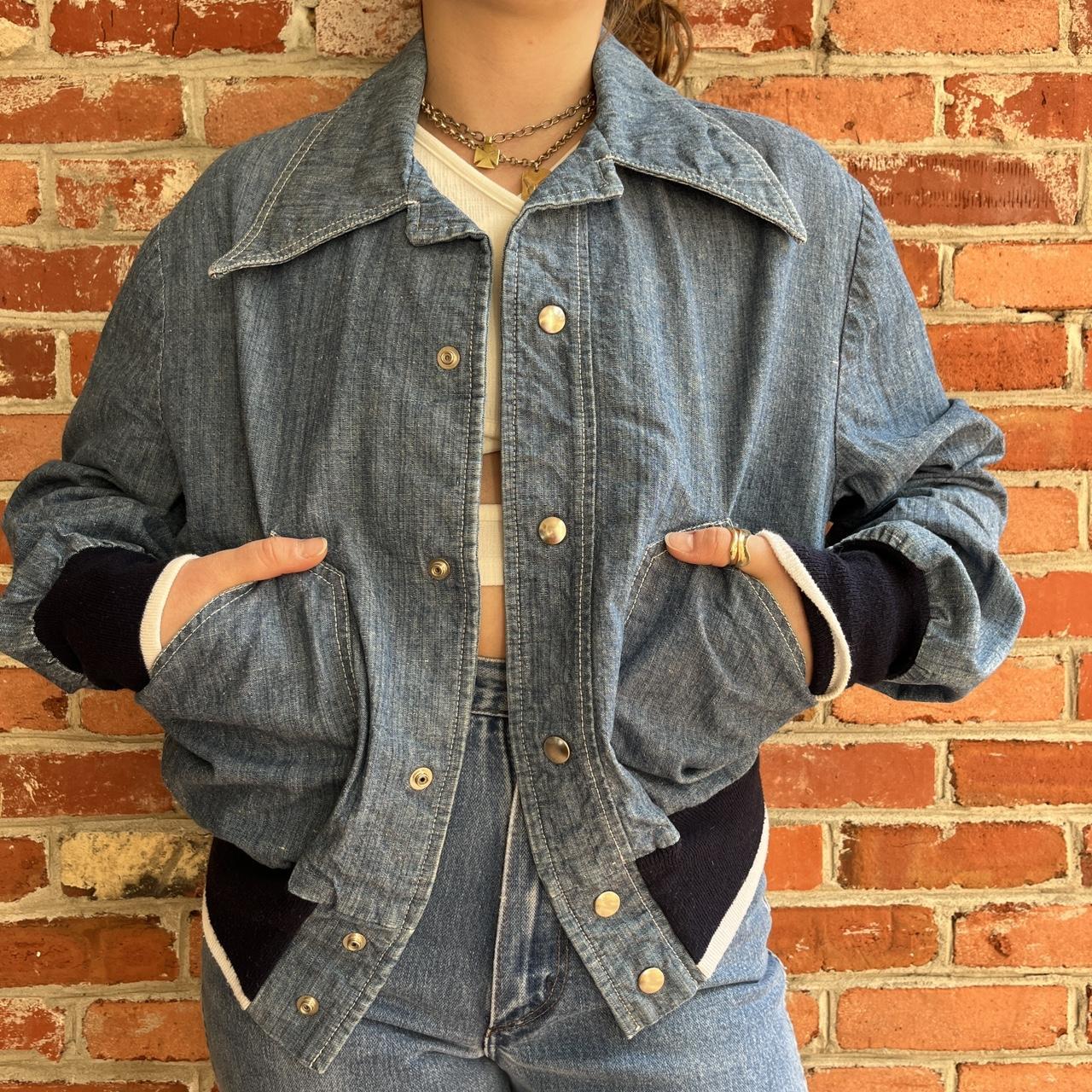 Vintage 70s denim jacket with pointy collar and... - Depop