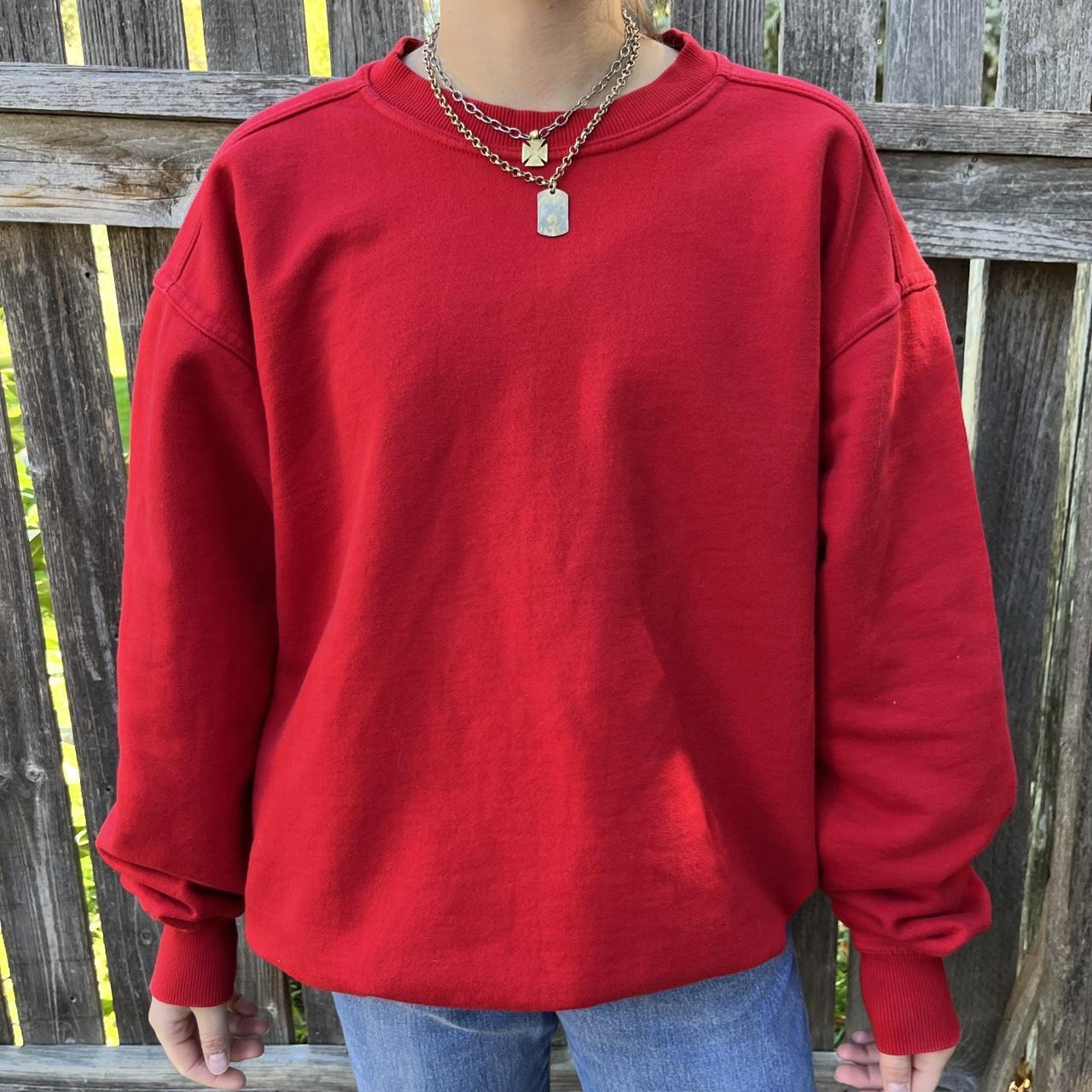 Y2k bright red pluma by Russell athletic crewneck... - Depop