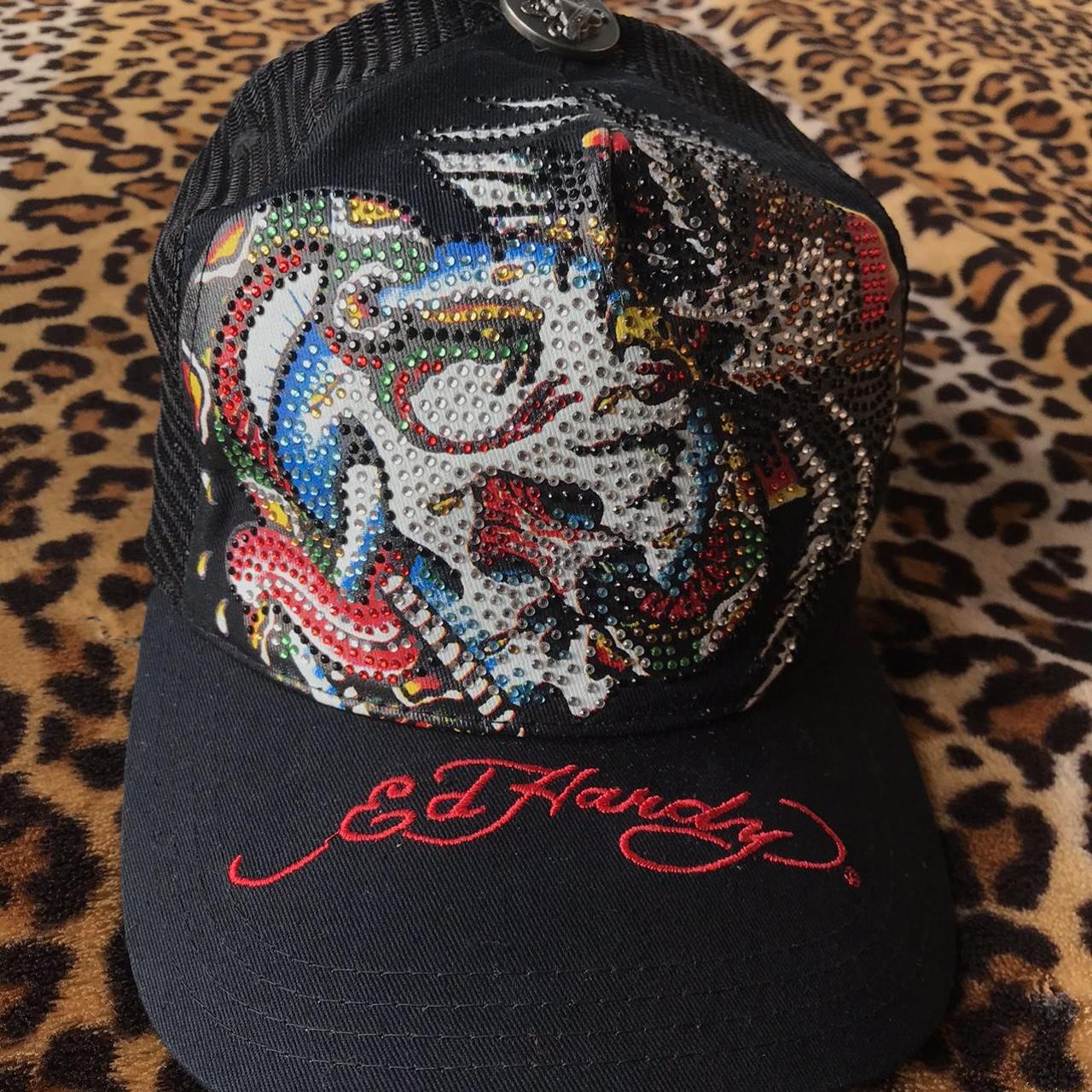 Ed Hardy Men's Black and Red Hat | Depop