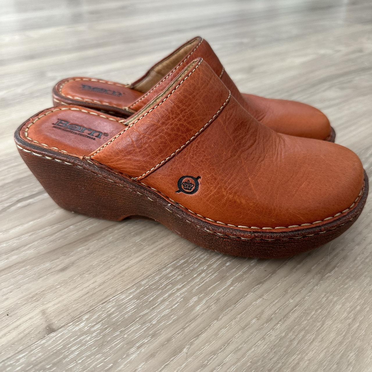 Orange leather clogs with a chunky platform #clogs - Depop