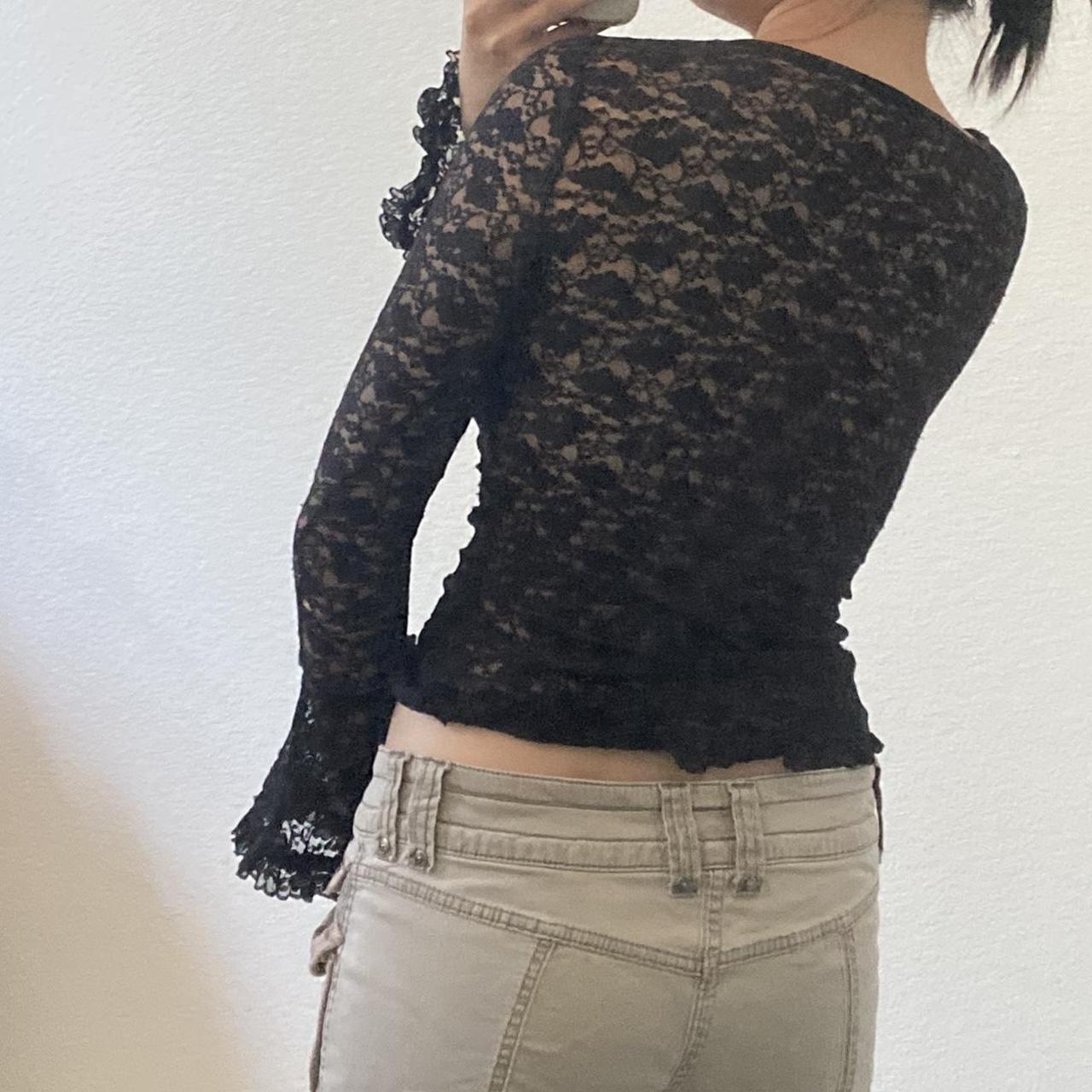 Vintage 2000s lace long sleeve black blouse size xs... | Depop