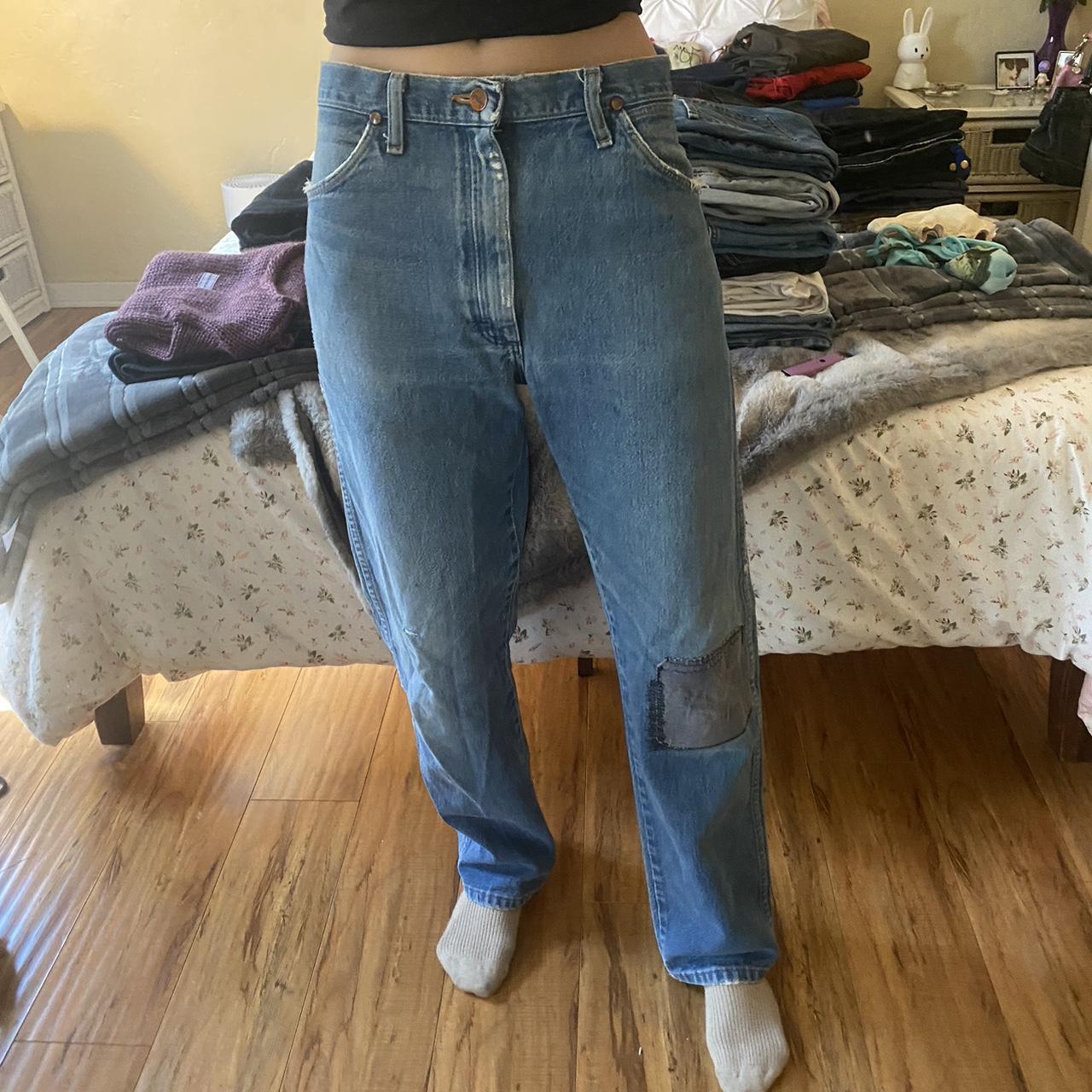 Wrangler patchwork jeans size 34x32 super comfy... - Depop