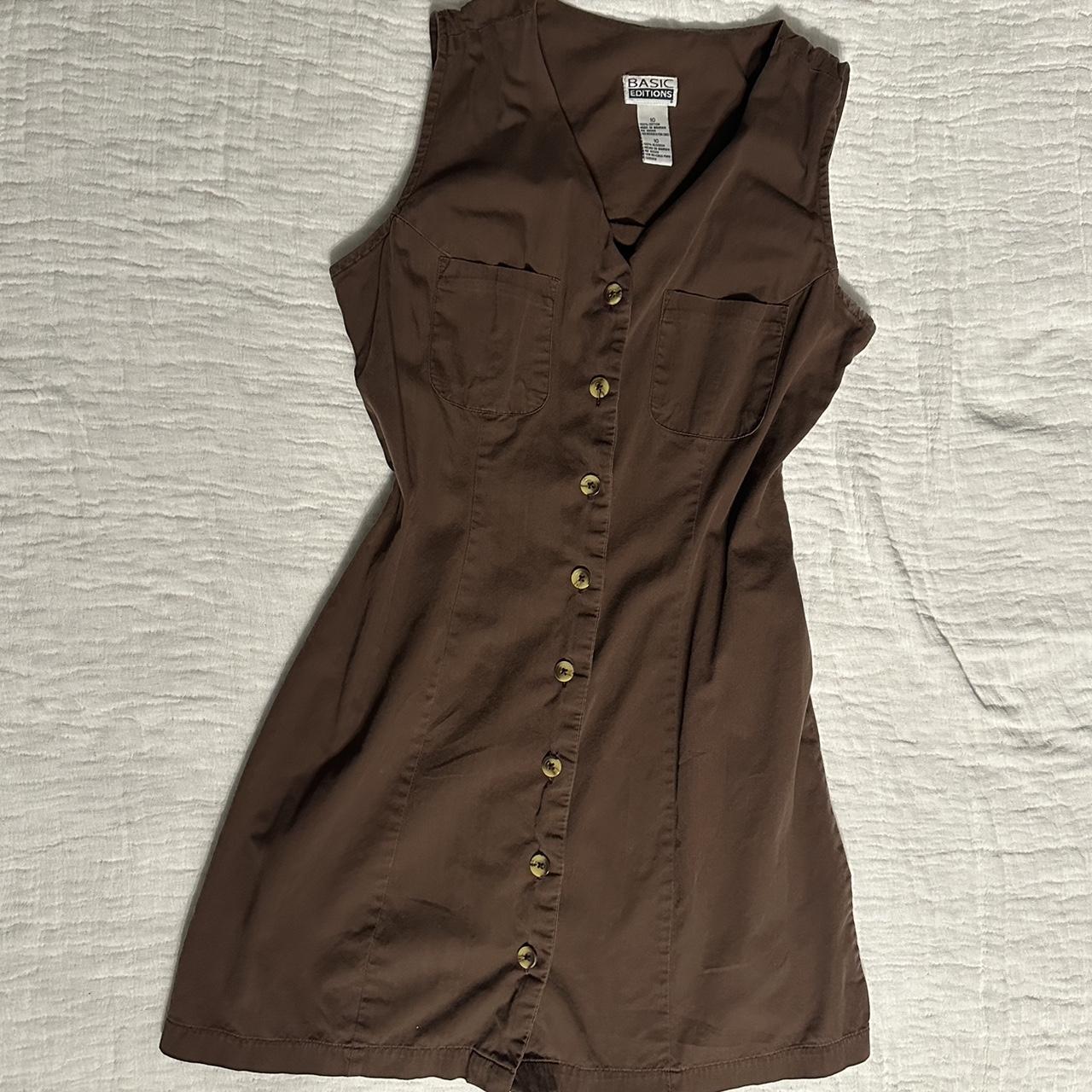 Size 10 brown button down dress. Fits like a S/M... - Depop