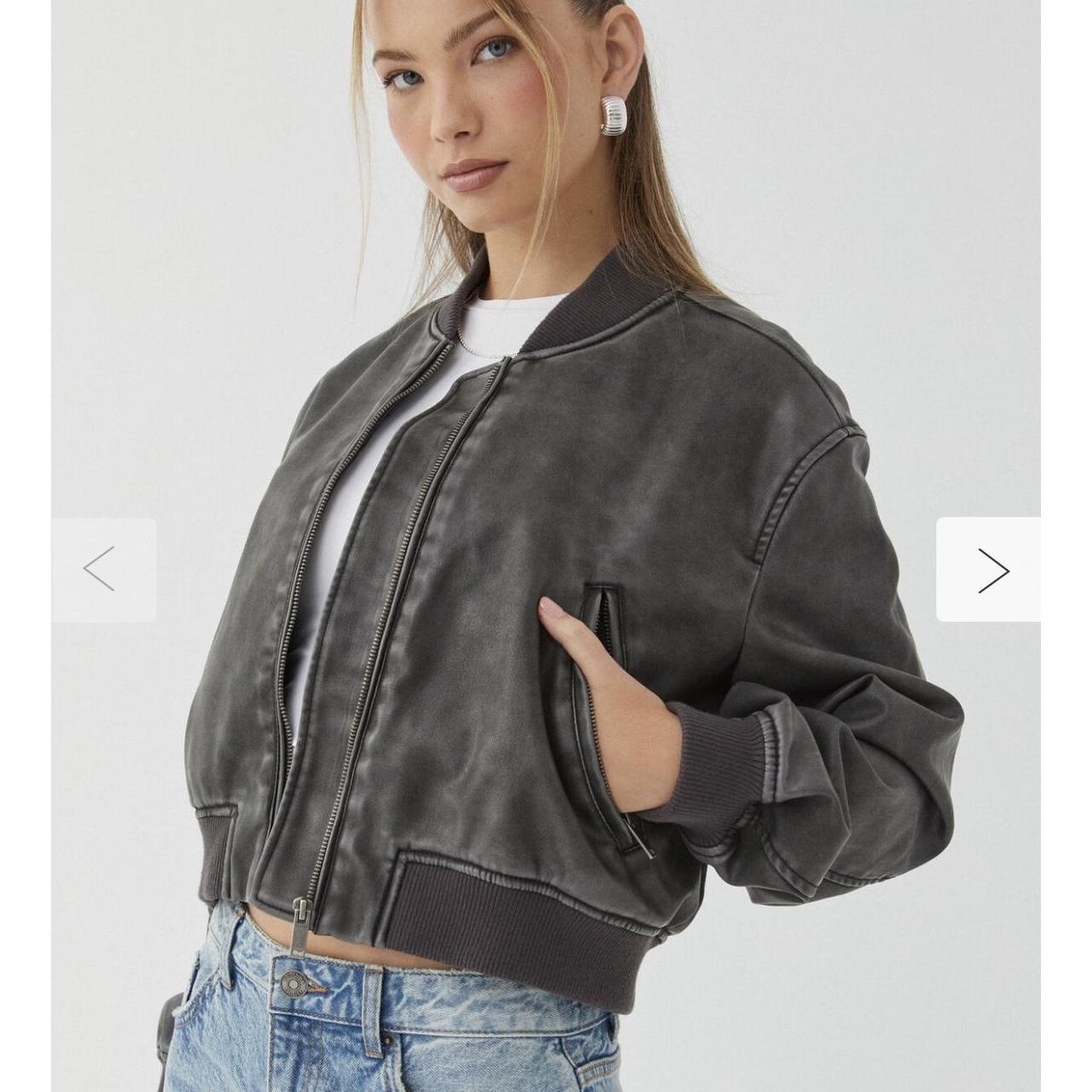 Supré bomber jacket 🤍 faux leather, ribbed... - Depop