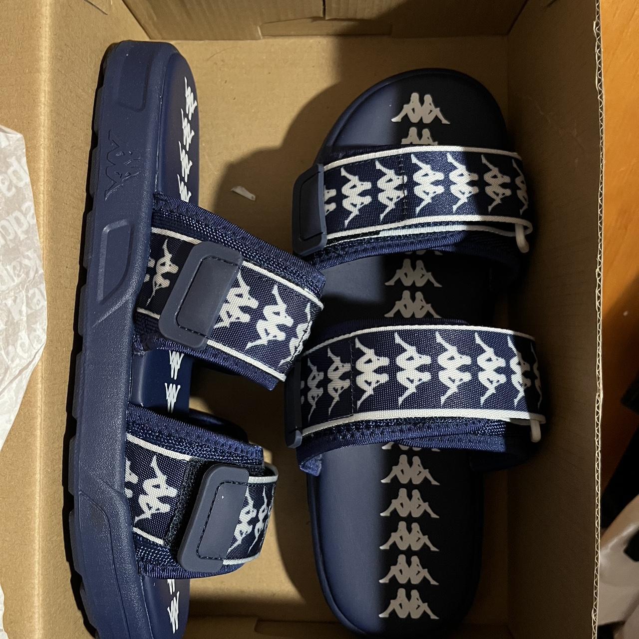 Kappa Men's Navy and White Slides | Depop