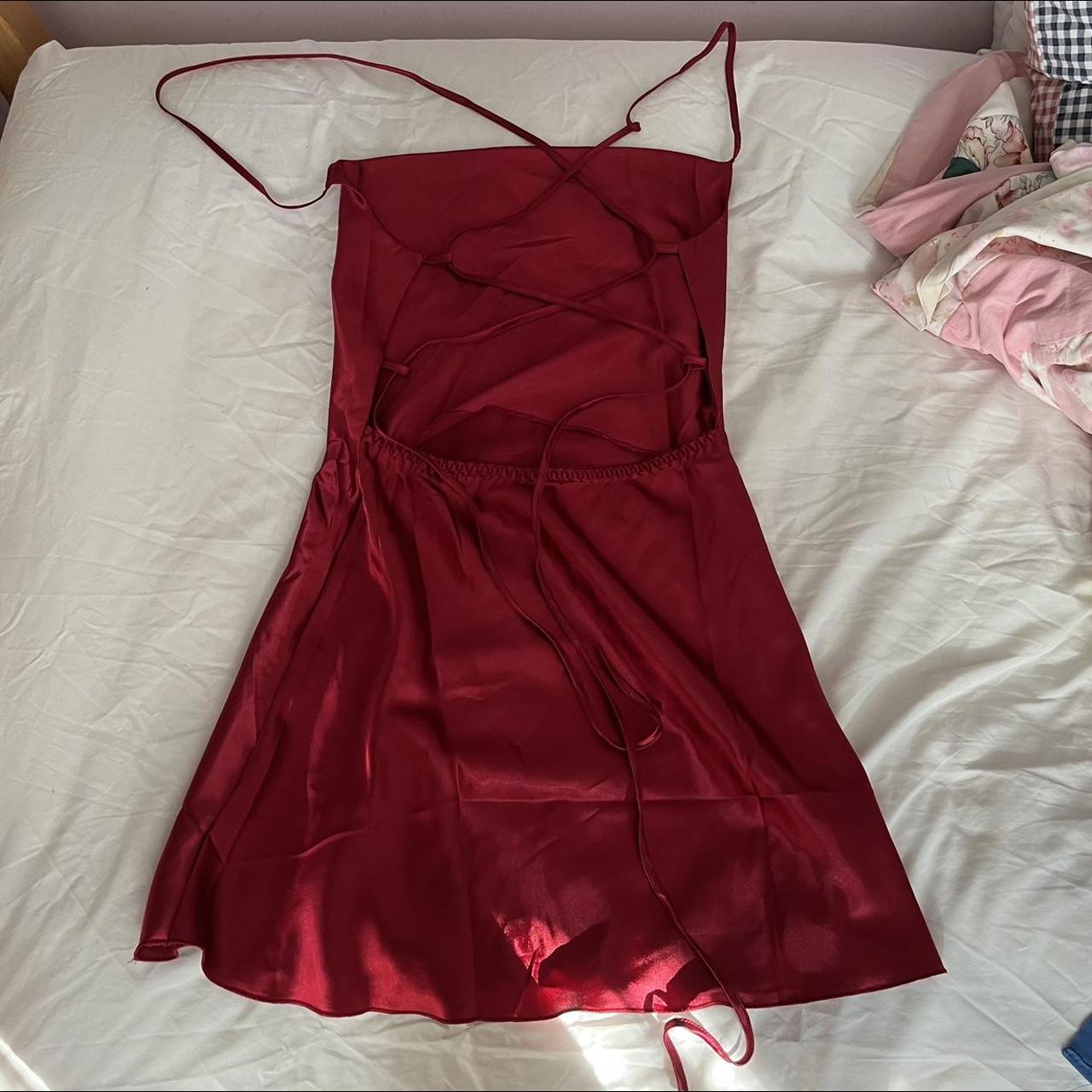 stunning backless red silk dress so flattering worn... - Depop