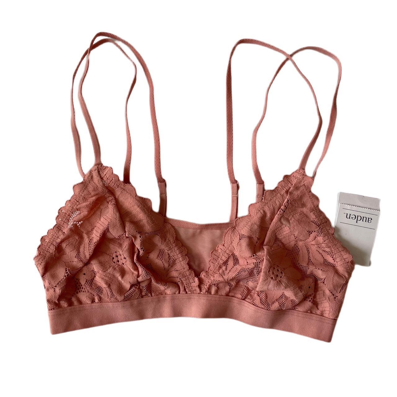 Super pretty pink floral lace Auden bralette, fits... - Depop