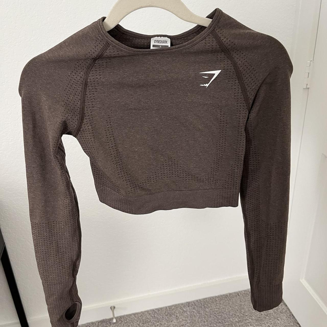 gymshark brown compression long sleeve worn once... - Depop
