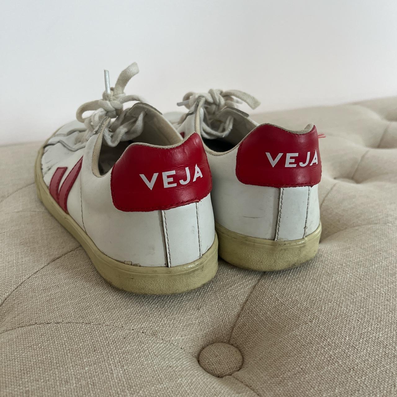 White and red Veja sneakers Women’s size 8 So cute... - Depop