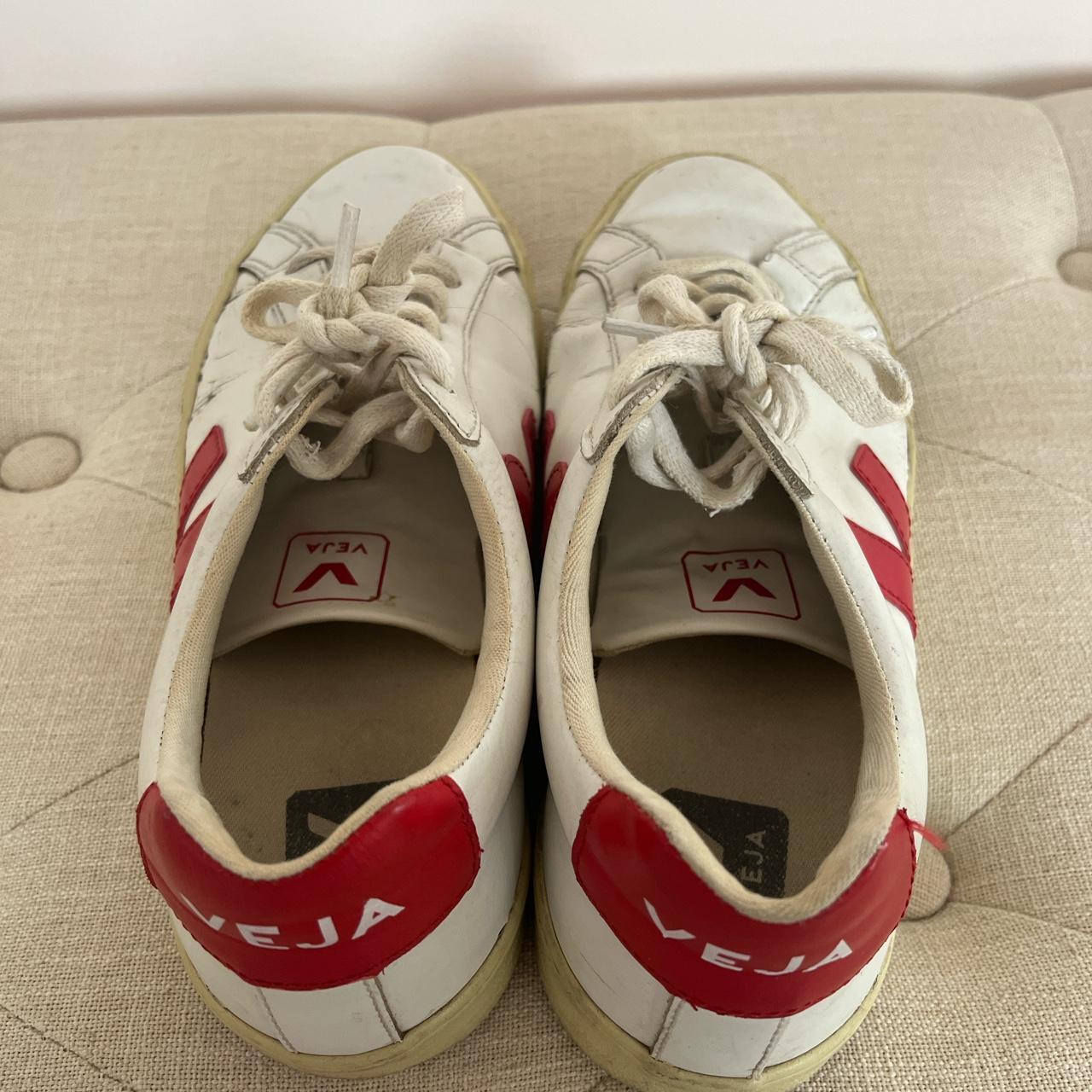 White and red Veja sneakers Women’s size 8 So cute... - Depop