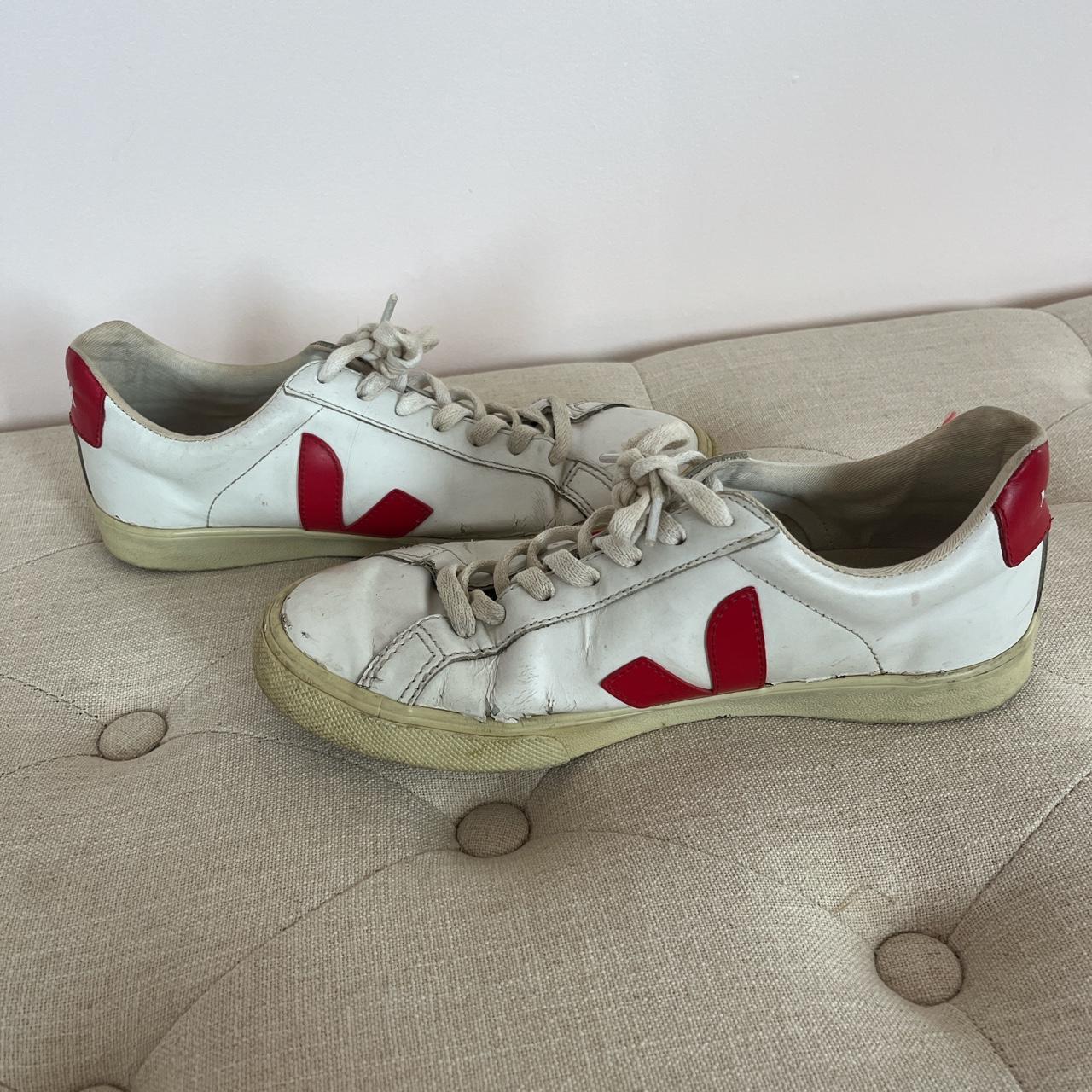 White and red Veja sneakers Women’s size 8 So cute... - Depop