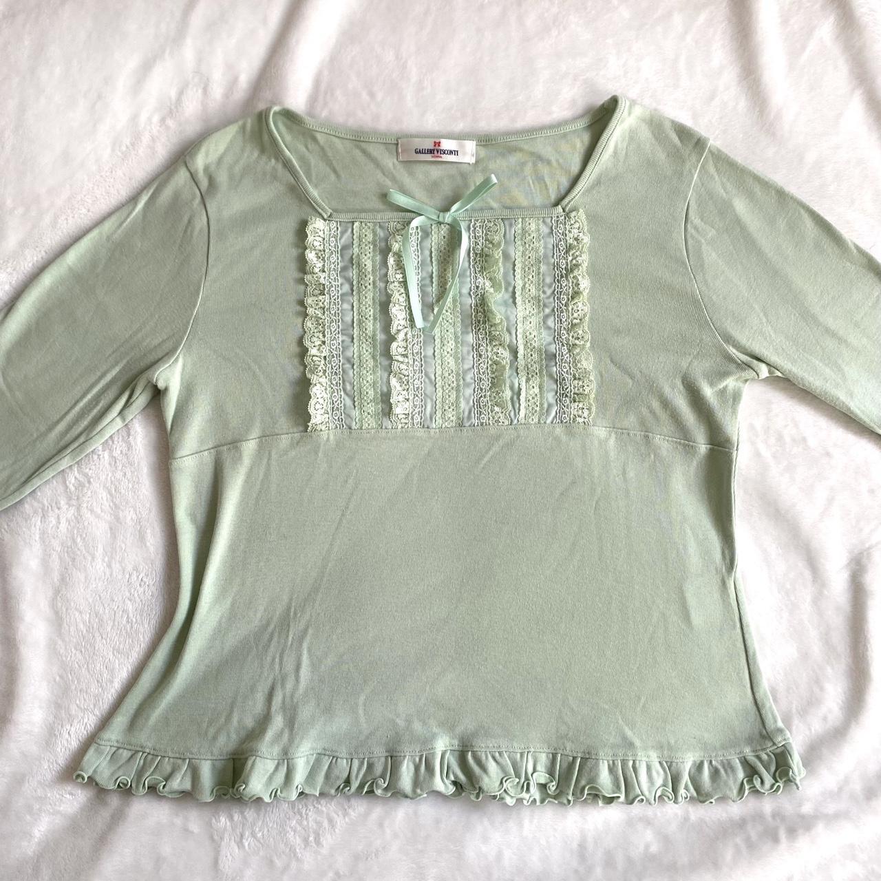 ˚୨୧⋆｡˚ ⋆ mint green 3/4 length sleeve knit top with... - Depop