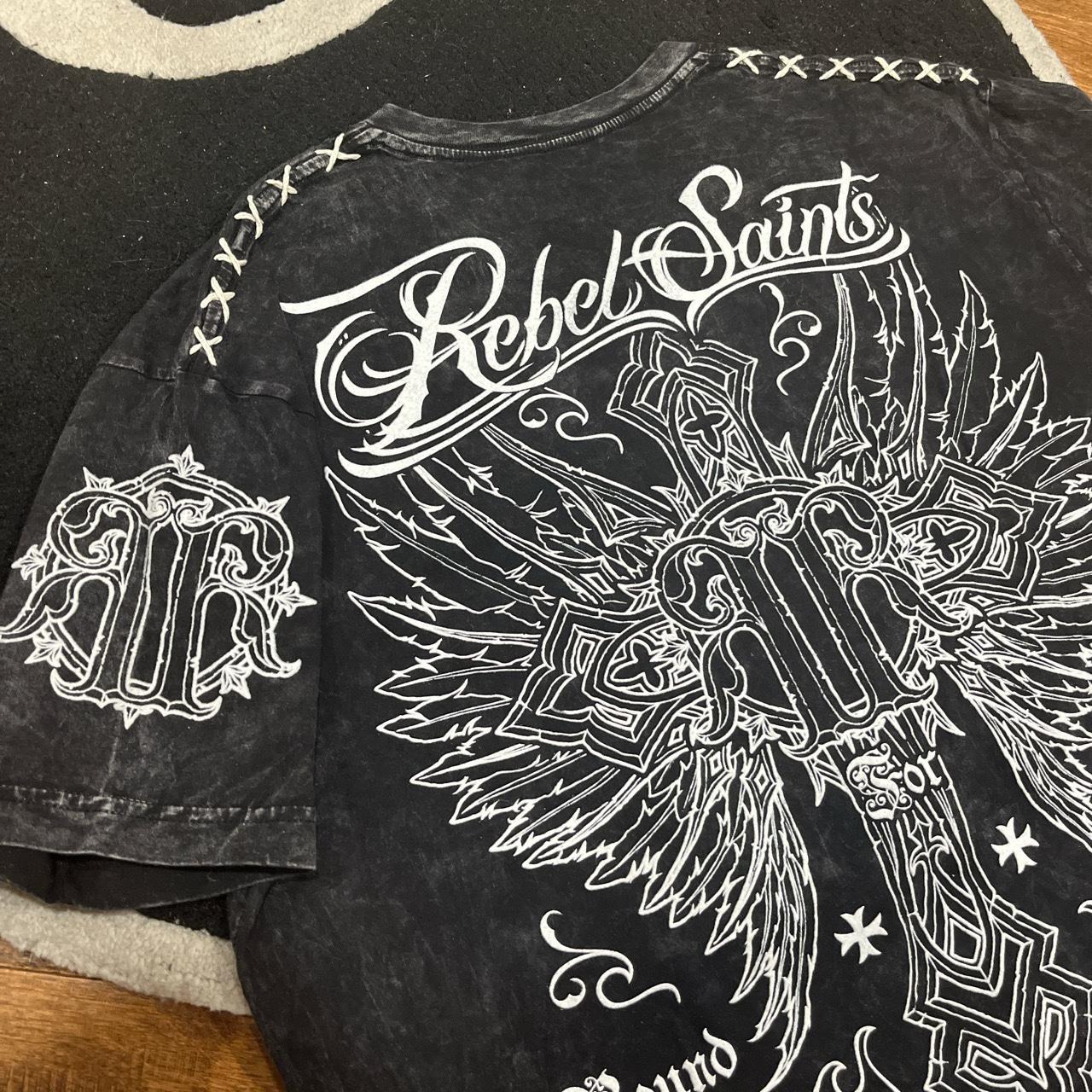 Vintage Y2K Rebel Saints Affliction style tee Insane... - Depop