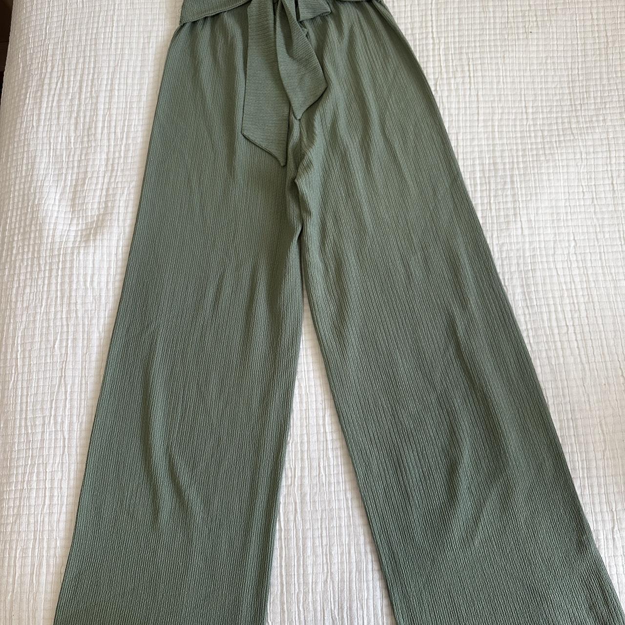 Flowy long green pants Bow is adjustable can go in... - Depop