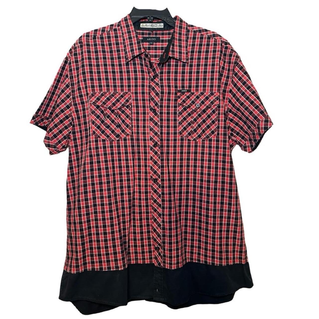 Akoo Red and black plaid button-up shirt with unique... | Depop