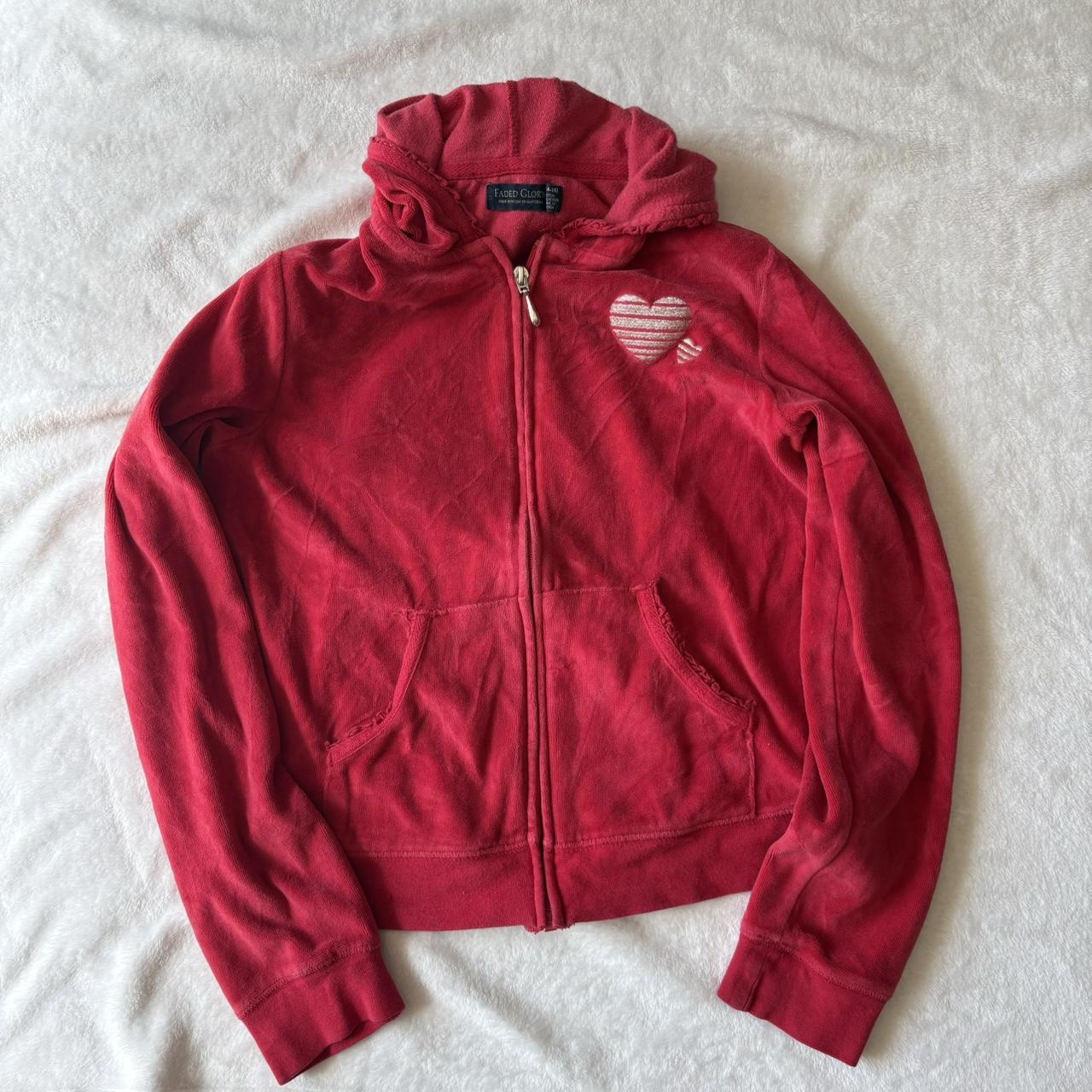 2000s red velour jacket with hearts -brand: faded... | Depop