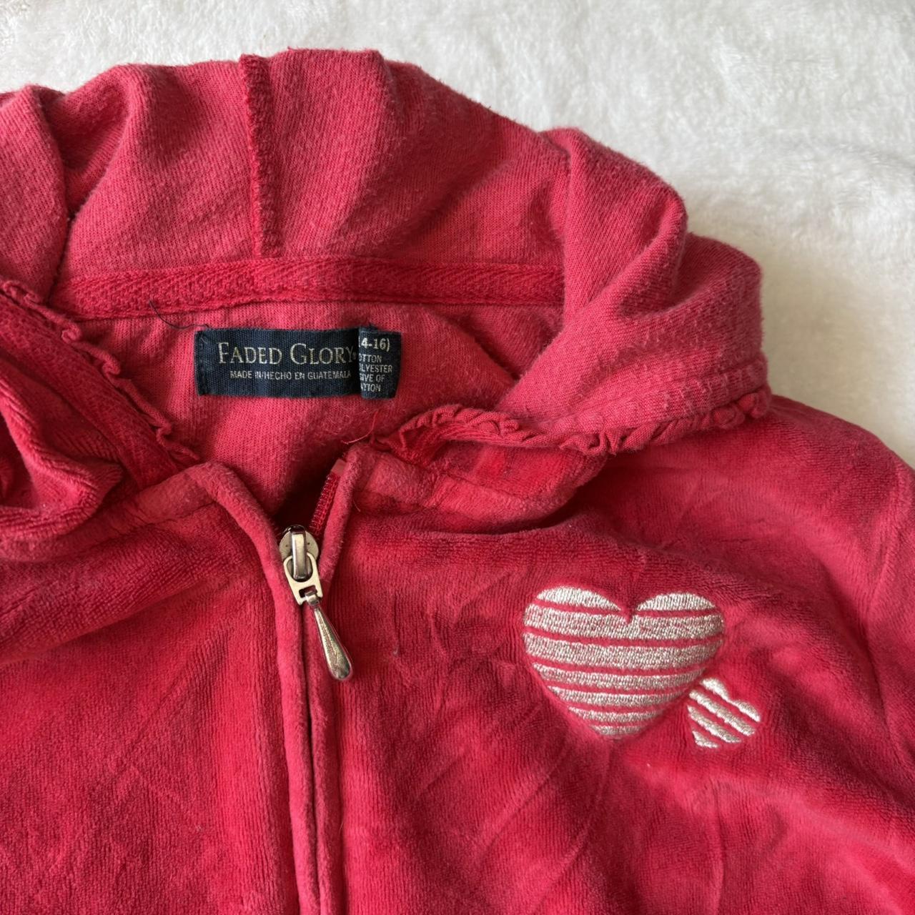 2000s red velour jacket with hearts -brand: faded... | Depop