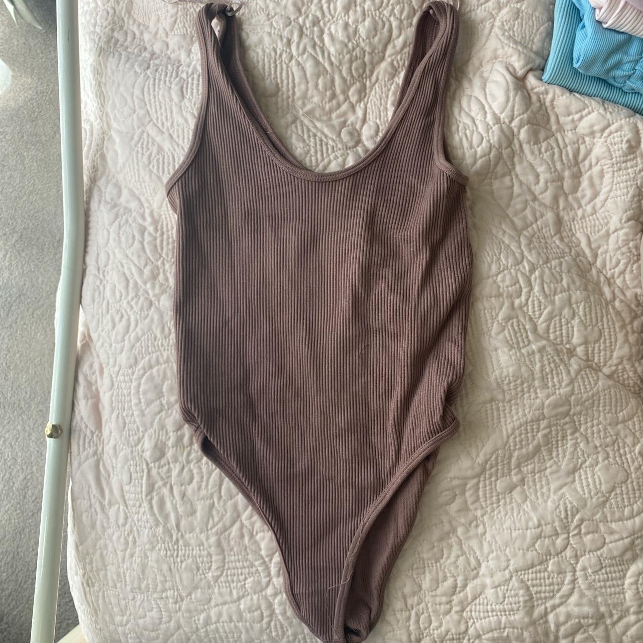 Chocolate brown coloured ribbed bodysuit - very... - Depop