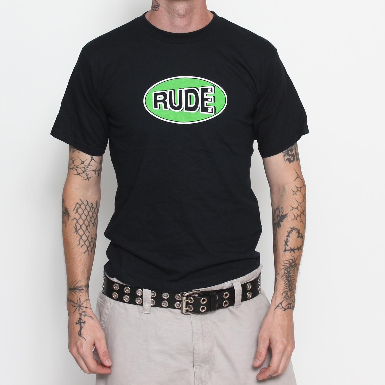 2000s y2k Rude Man tee shirt. Goth black, short... - Depop