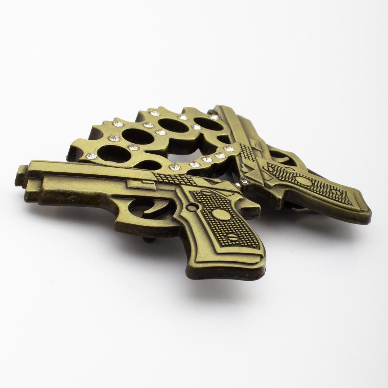 2000s y2k gun brass knuckle belt buckle. Metal,... - Depop