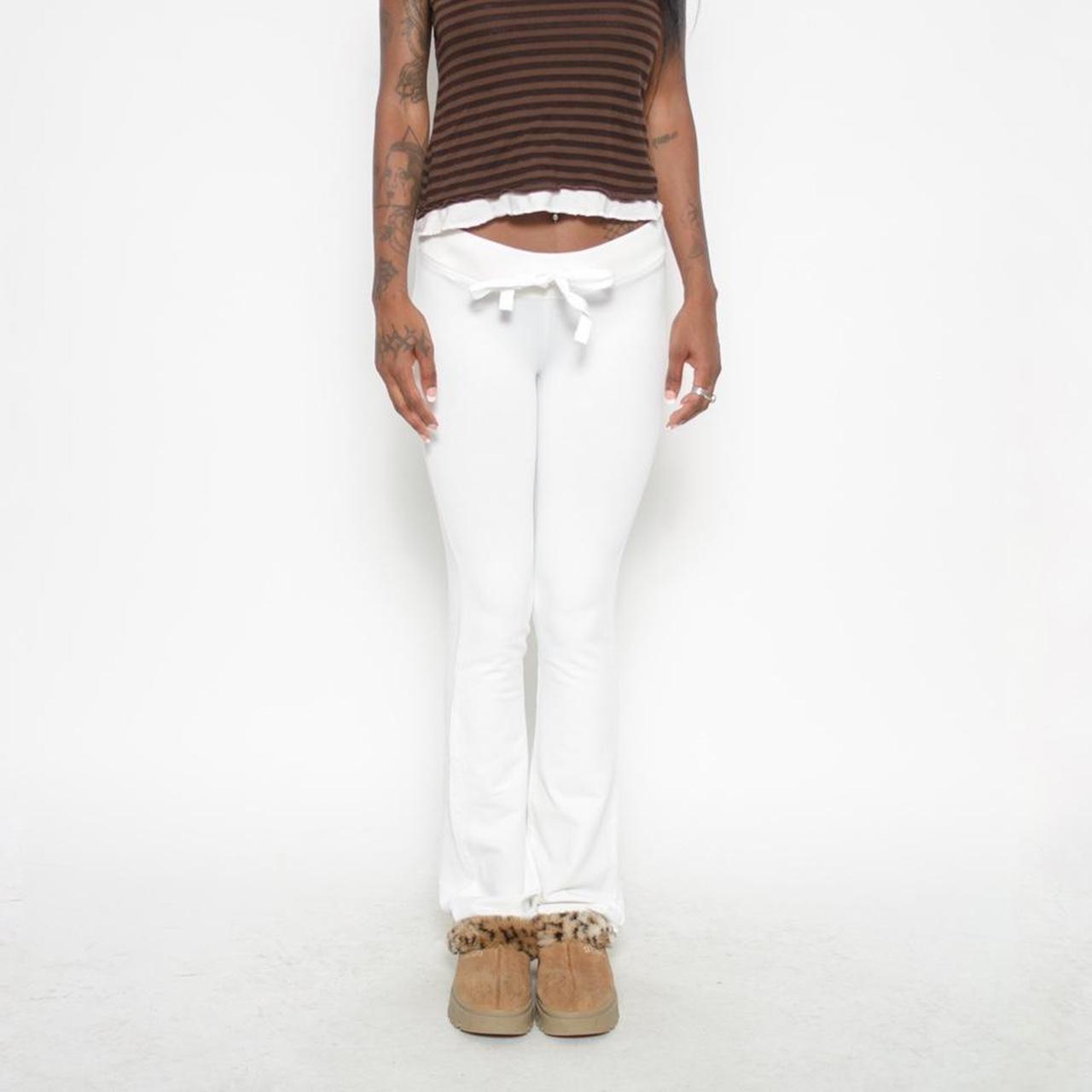 90s low rise track pants. White soft fabric,... - Depop