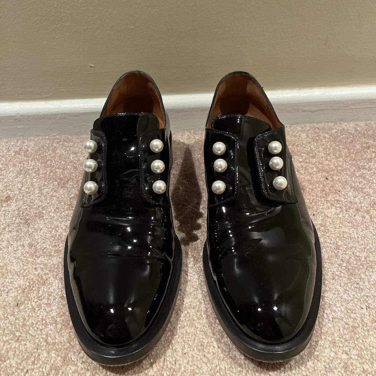 Givenchy black patent leather loafer with pearl detail - Depop