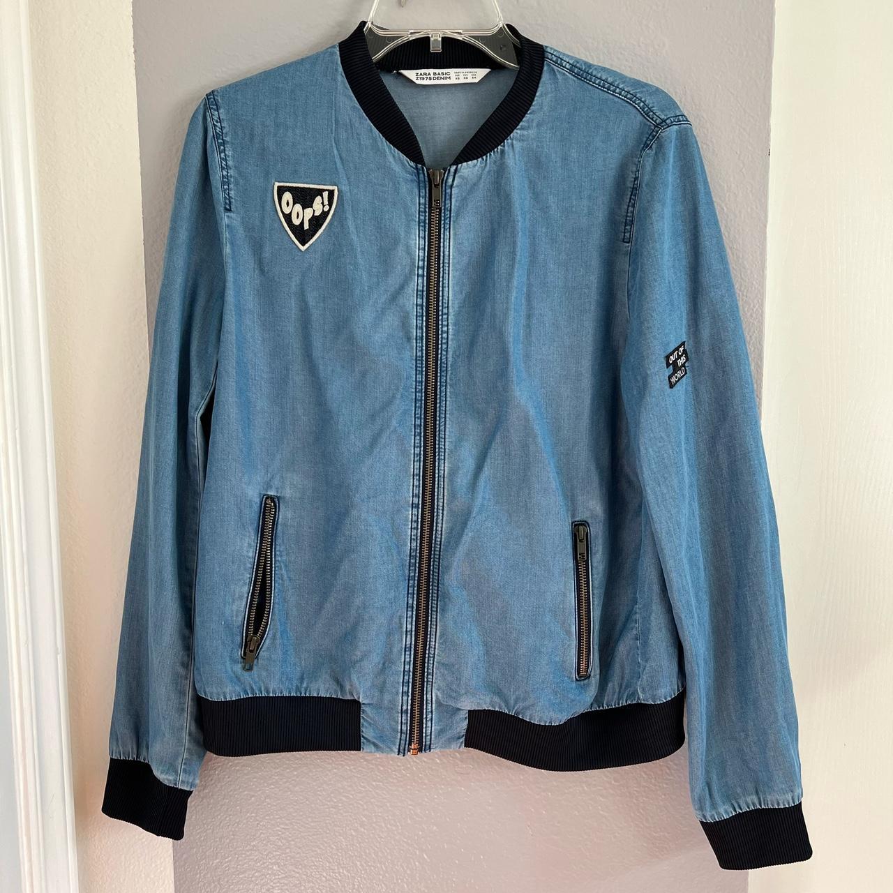 Zara Denim Chambray Bomber Jacket Tencel chambray... - Depop