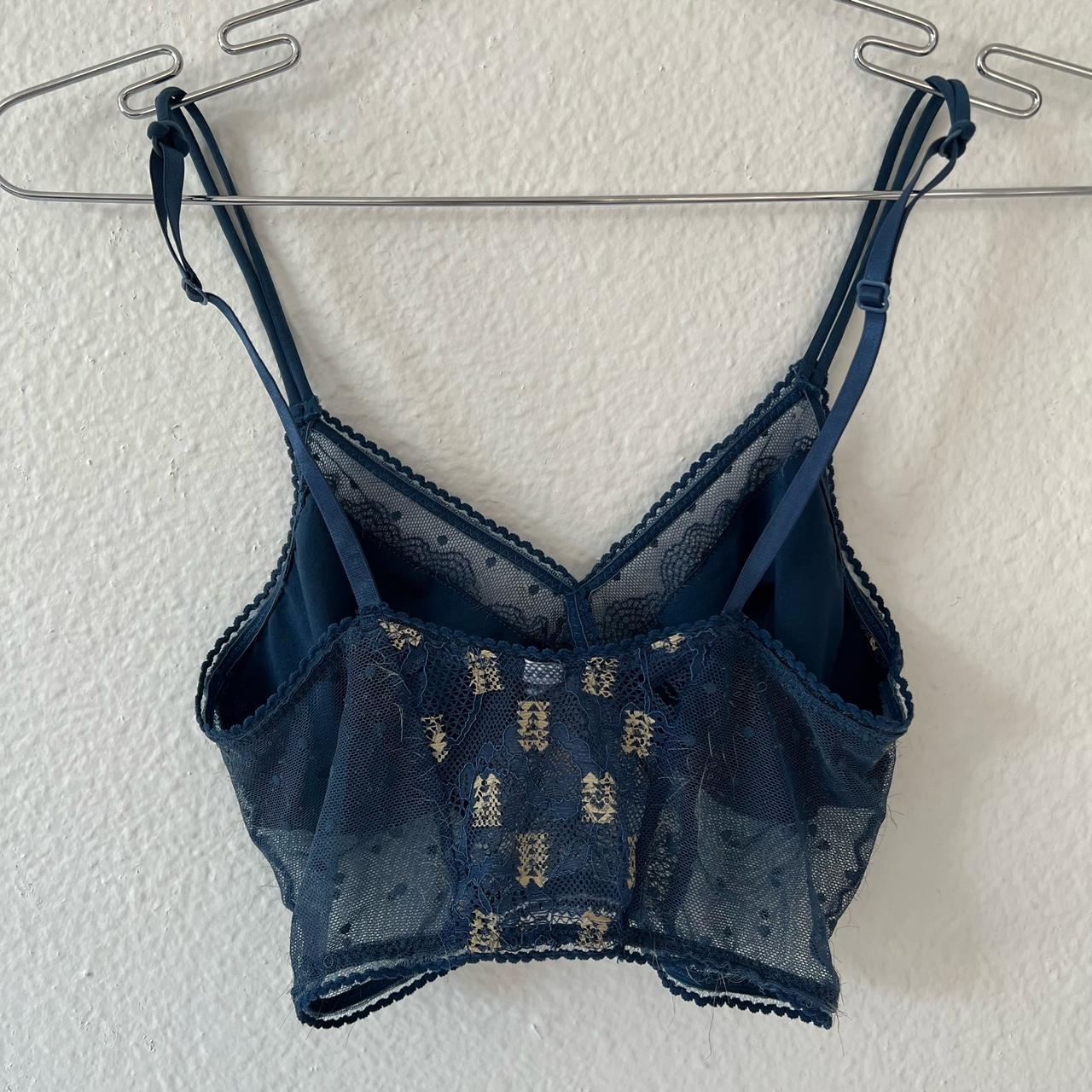 Blue Lace Bralette Blue lace v-neck bralette with... - Depop