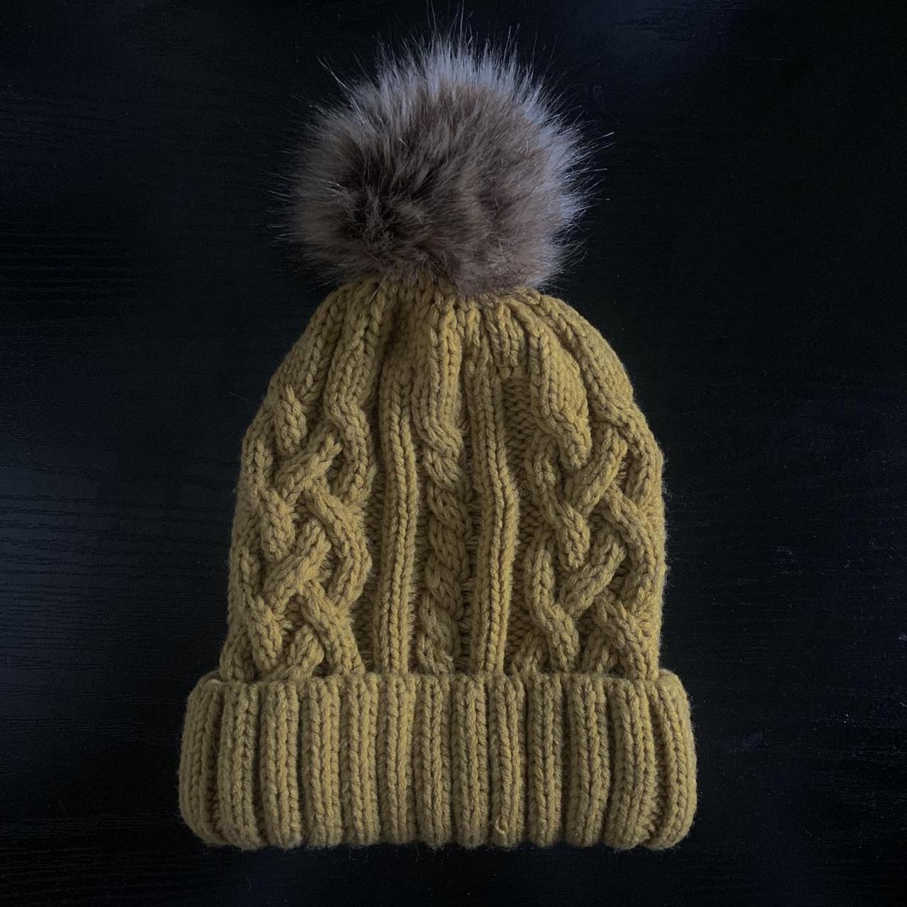 Mustard Yellow Fuzzy Knit Winter Hat - One Size -... - Depop