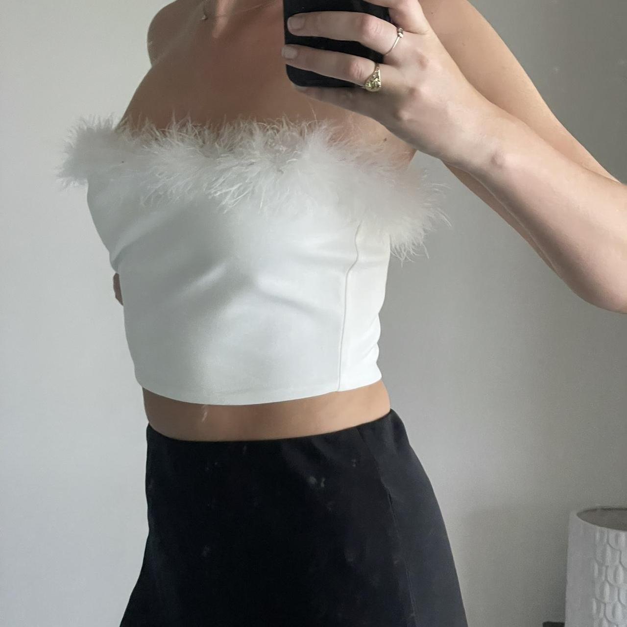 Cute fluffy trimmed crop #fluff - Depop