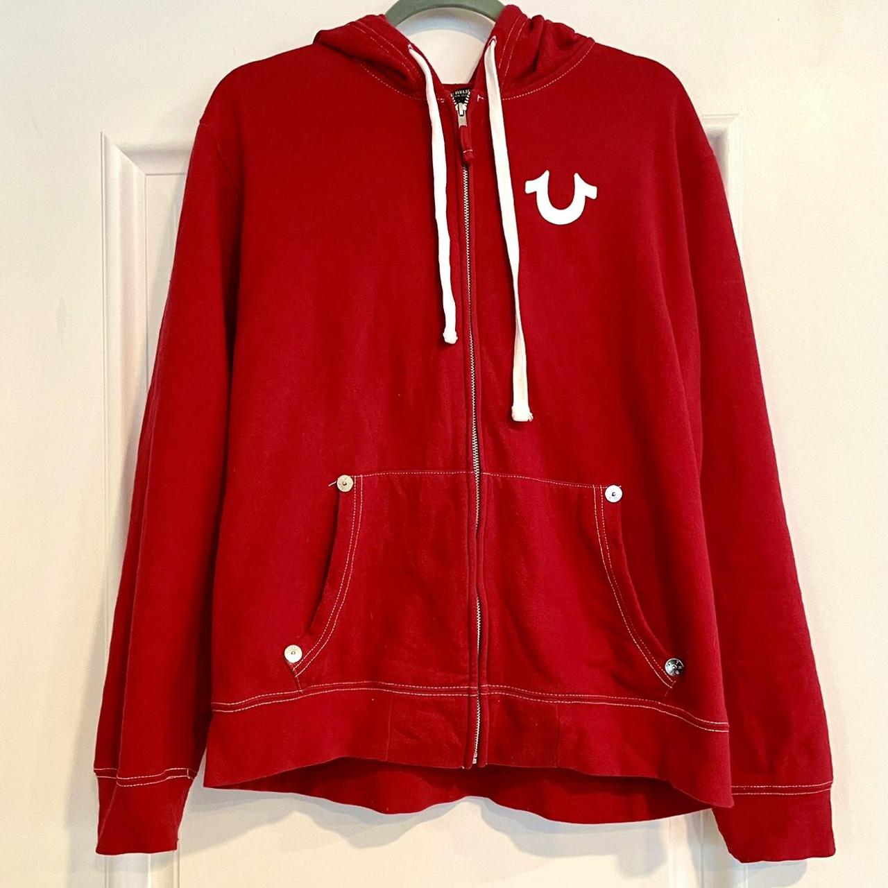Red true religion zip up hoodie #truereligion #y2k... - Depop