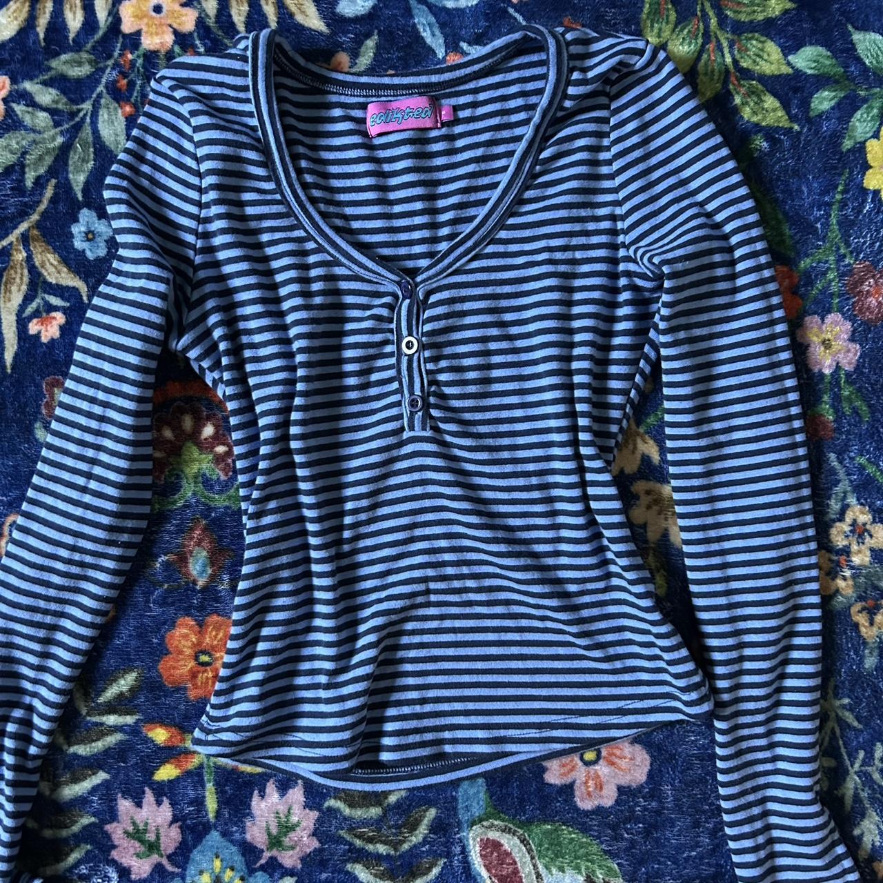 edikted blue and dark blue striped shirt size... | Depop