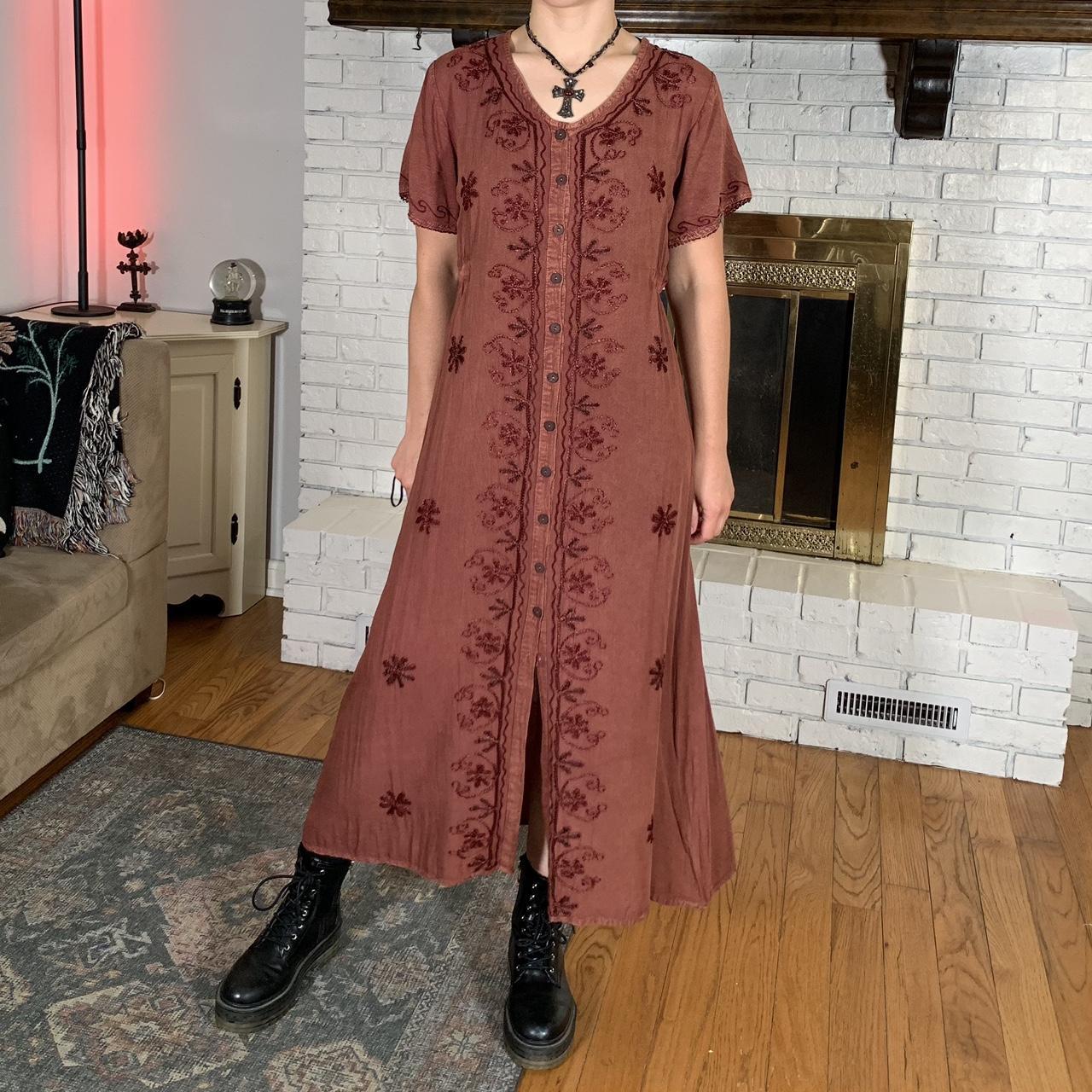Vintage 90s earthy grunge embroidered maxi... - Depop